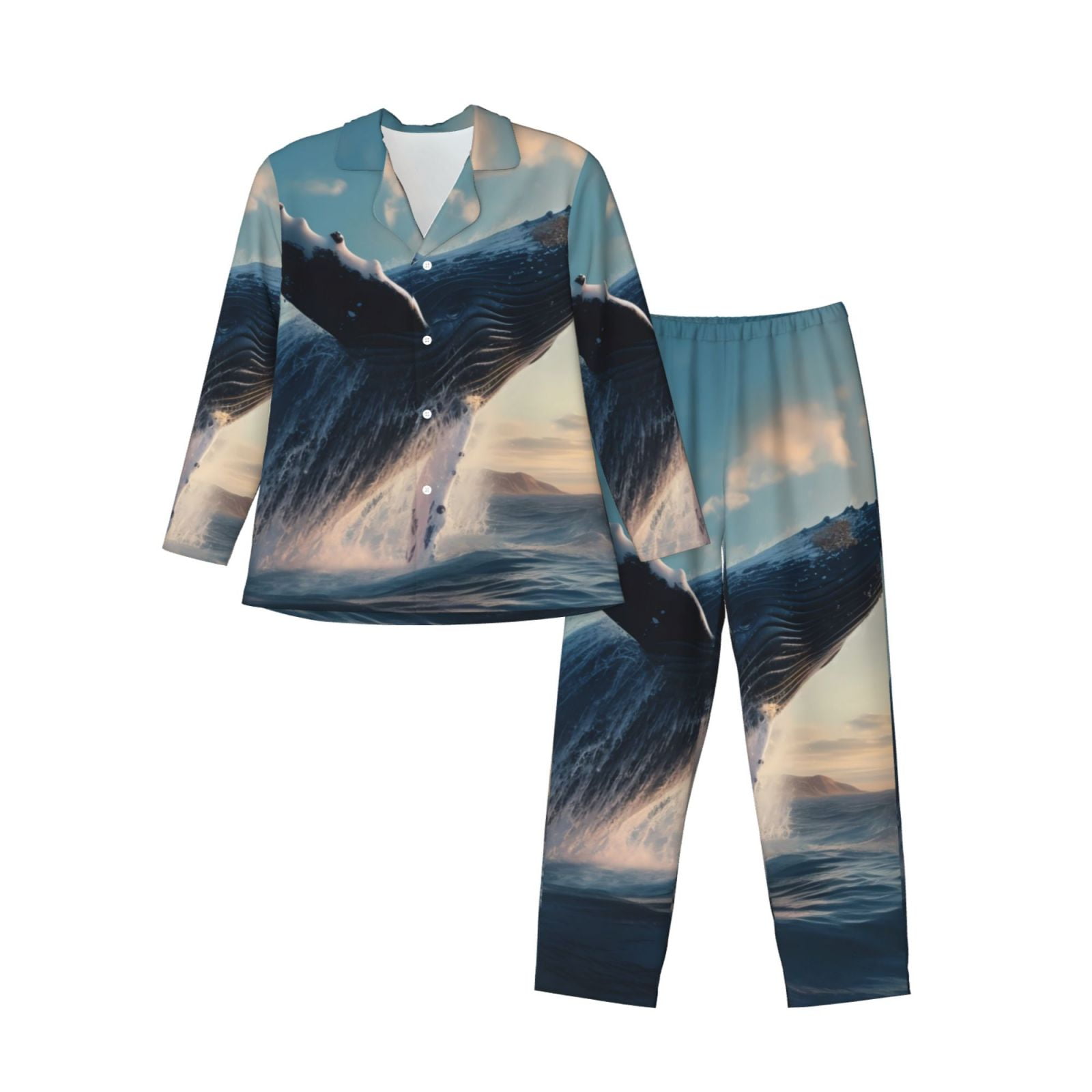 Adobk Dancing Whale Print Mens Pajamas Set Long Sleeve Soft Pajamas for ...