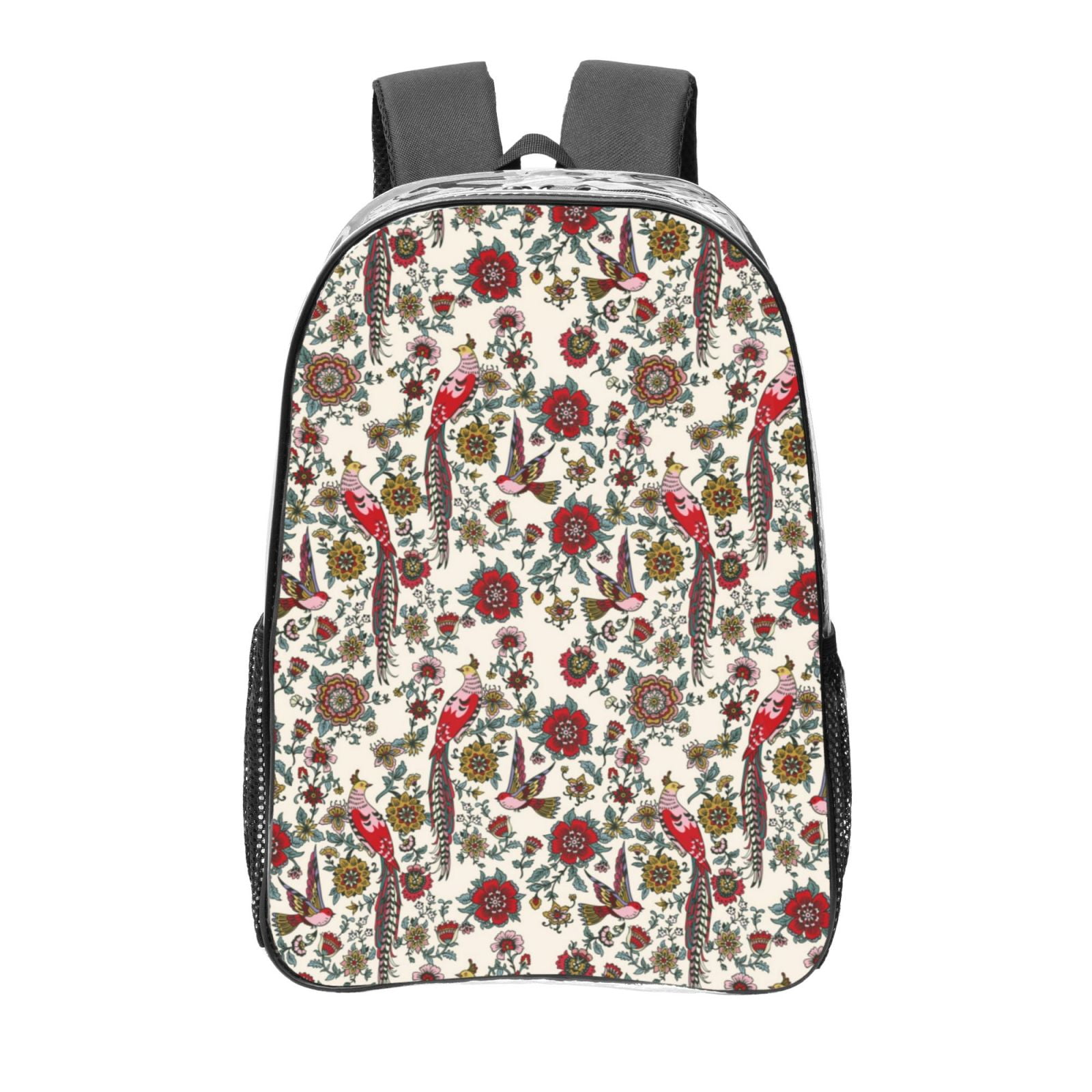 Adobk Dark Enchanted Flowers And Birds Print Duty Clear Backpack for ...