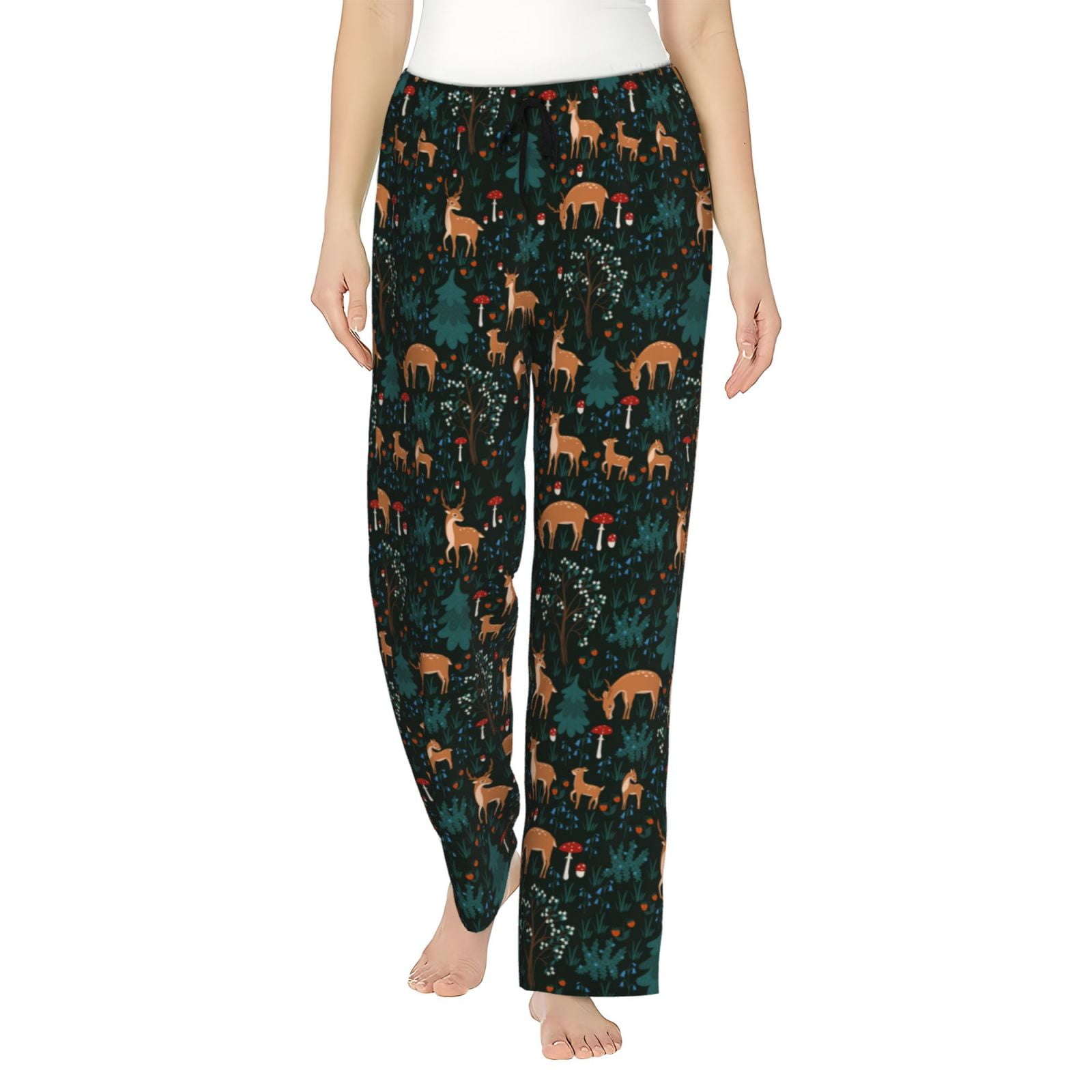 Adobk Deers In The Forest Print Women Comfy Casual Pajama Pants with ...
