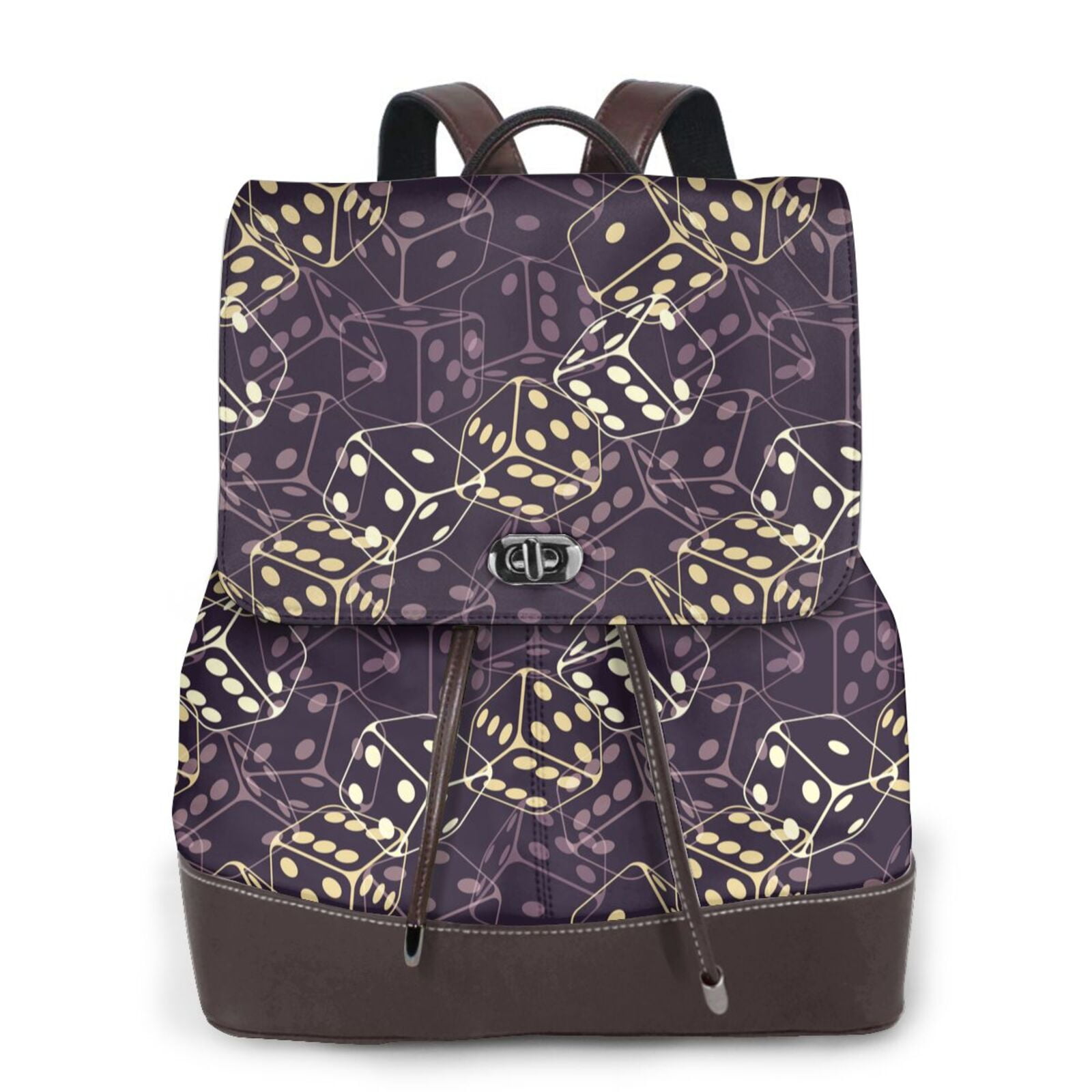 Adobk Dice Print Leather Backpack Vintage Laptop Bookbag for Women Men ...
