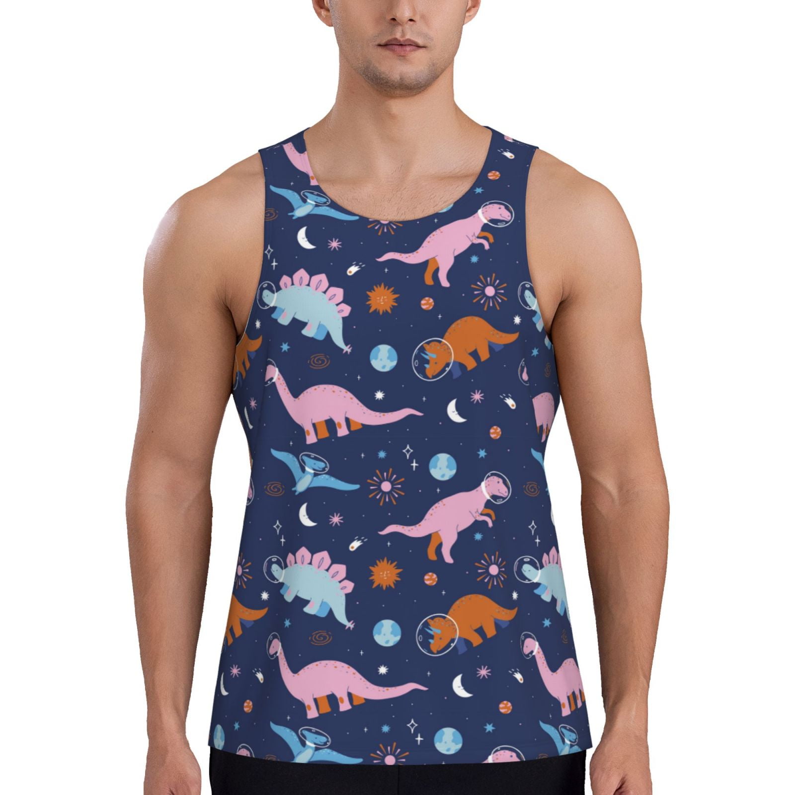 Adobk Dinosaur Print Men's Workout Tank Tops Sleeveless Mesh Muscle Gym ...