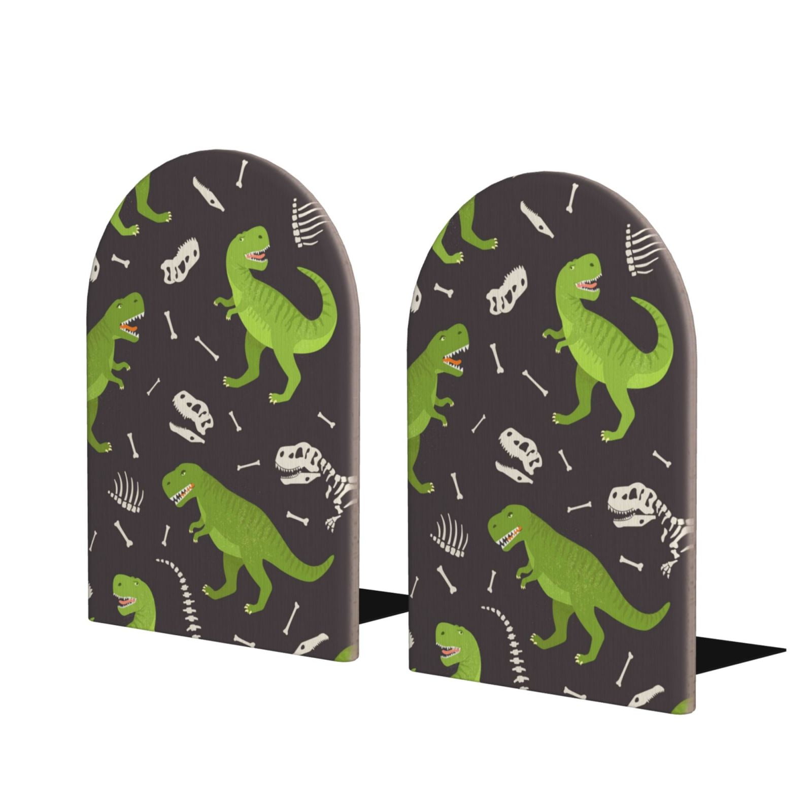 Adobk Dinosaur Skeleton Print Wooden Bookends with Metal Base,on-Skid ...