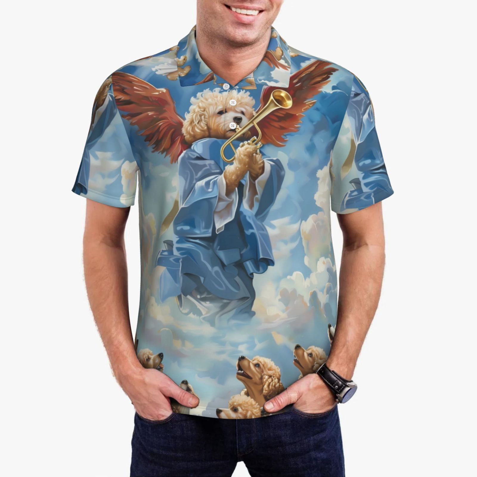 Adobk Dog Angel Ascension Print Men’s Classic Polo Shirt Short Sleeve ...