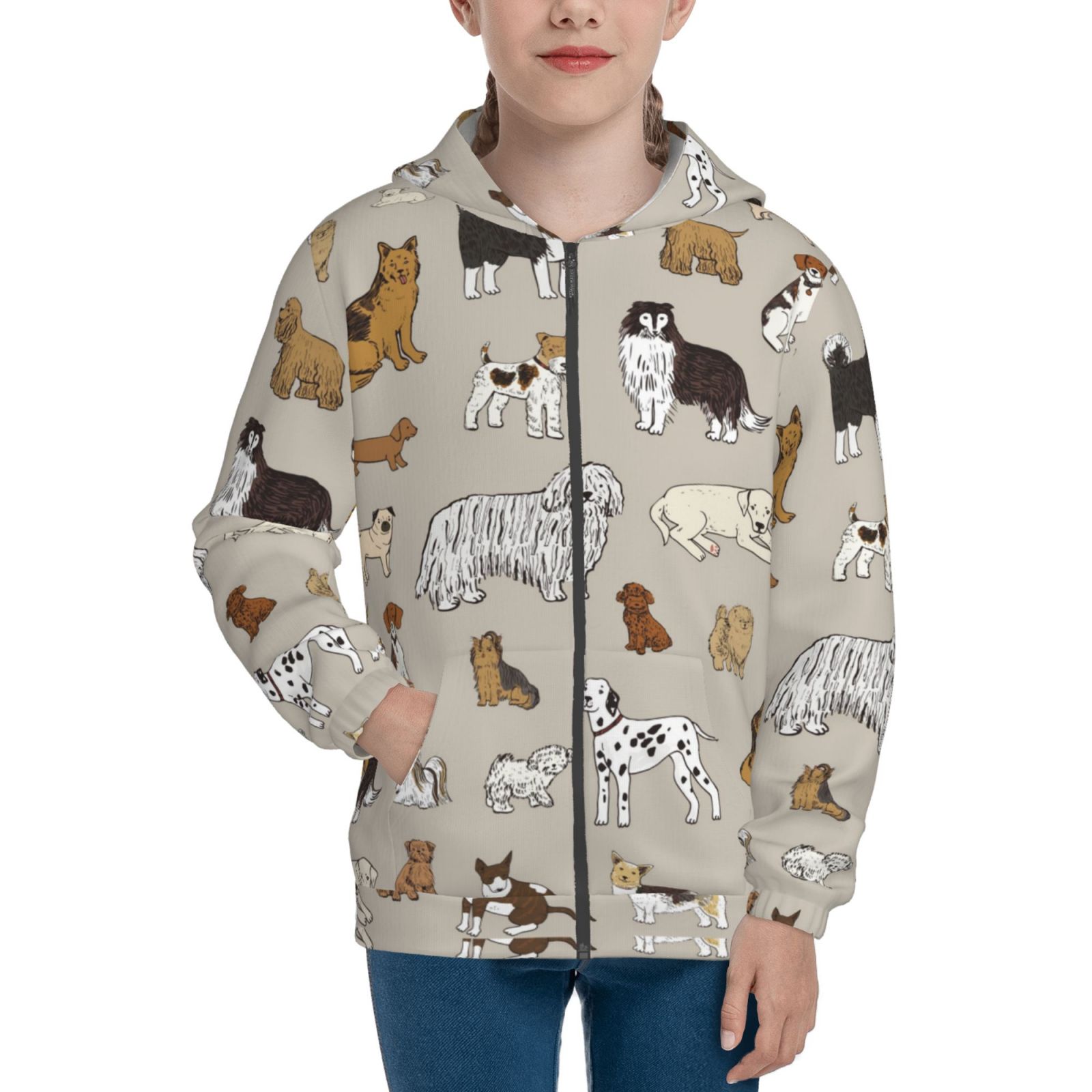 Adobk Dog Animal Print Teenage Hoodies Fashion Crew Neck Zipper Hooded ...