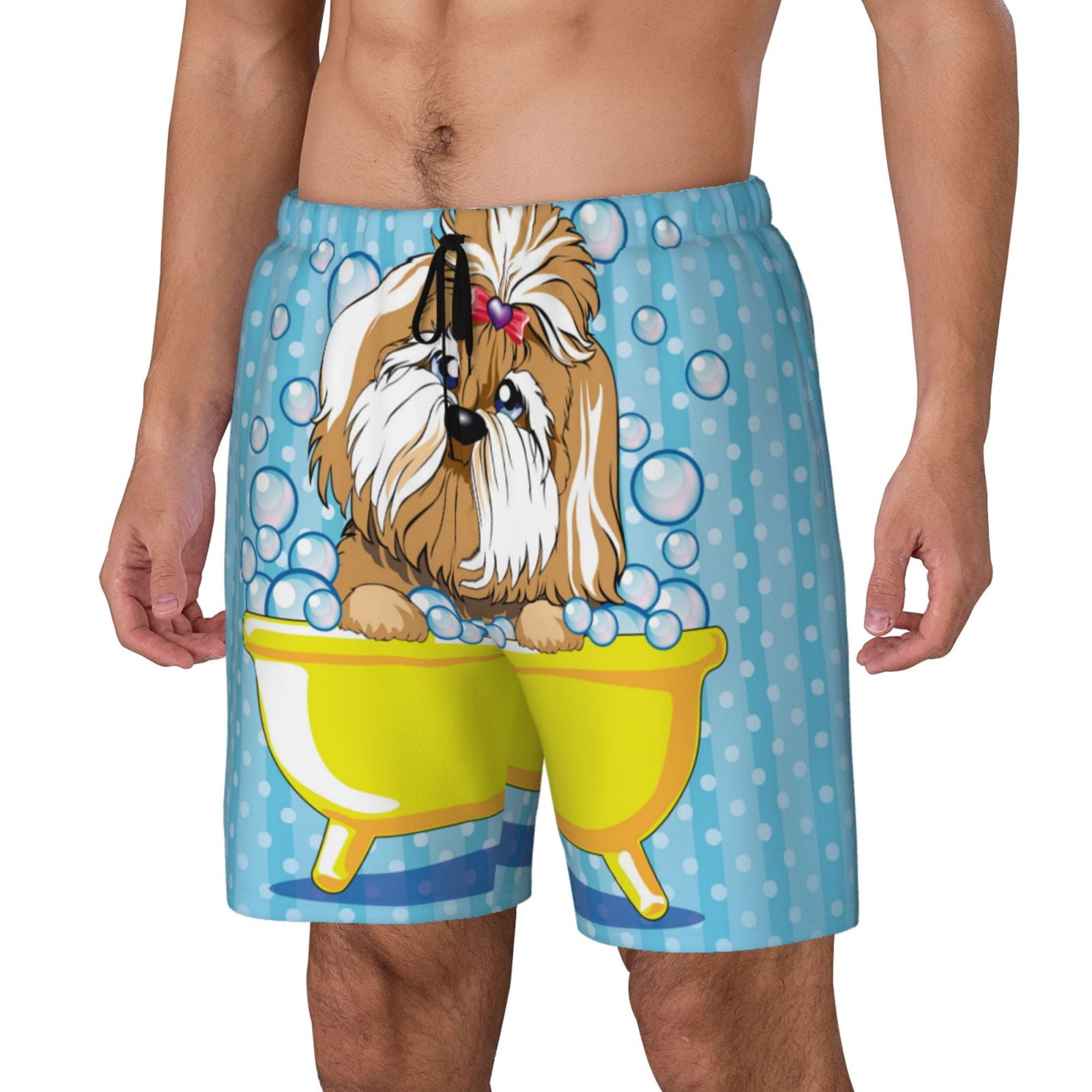 Adobk Dog Takes a Bath in the Bathtub Print Men's Swim Trunks with ...