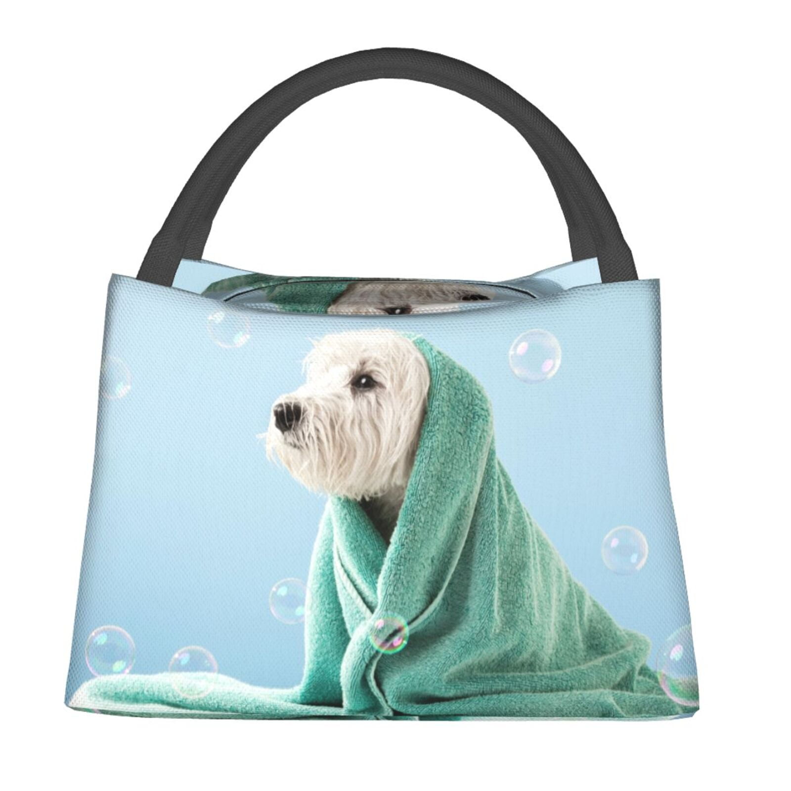 Adobk Dog Wrapped in Towel Print Portable Insulated Lunch Container set ...