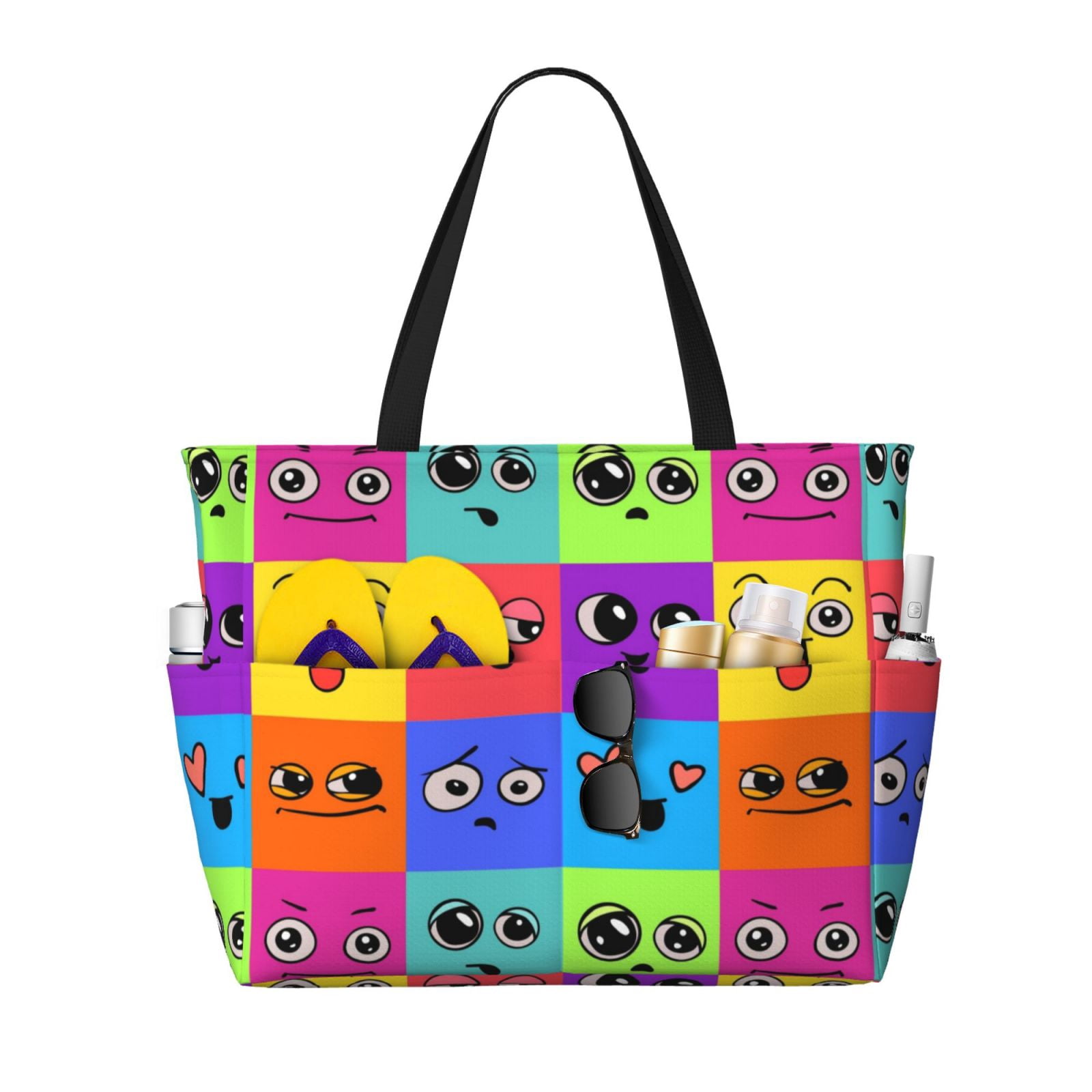 Adobk Doodle Faces Emotions Print Beach Bag for Women Large Beach Tote ...