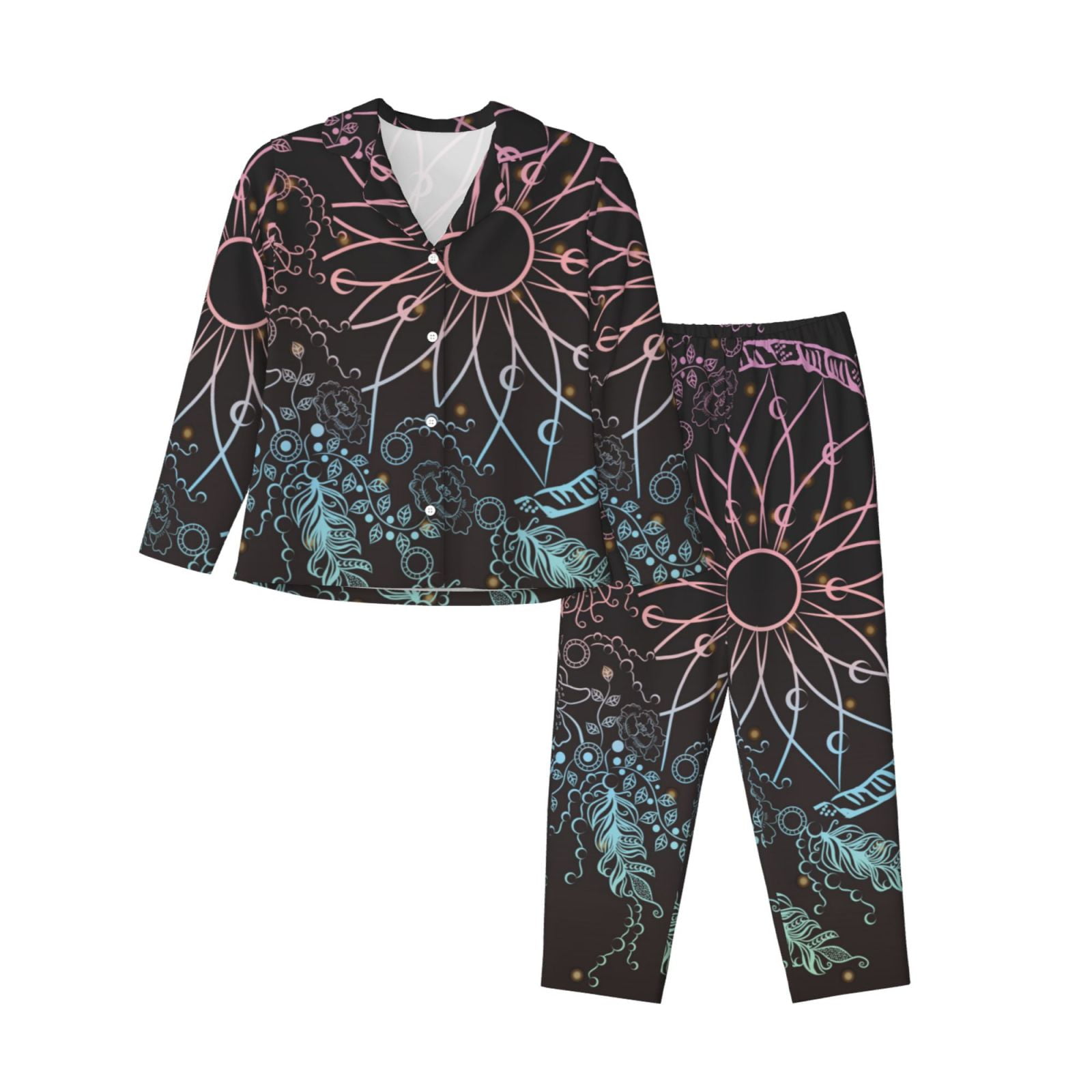 Adobk Dreamcatcher Print Pajamas Set Long Sleeve Sleepwear Womens ...