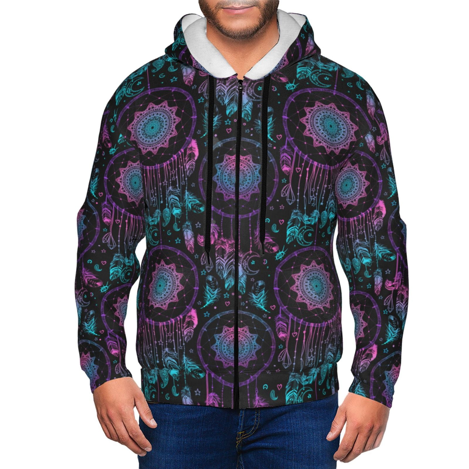 Adobk Dreamcatcher With Feathers Print Mens Full-zip Hoodie, Zip-up ...