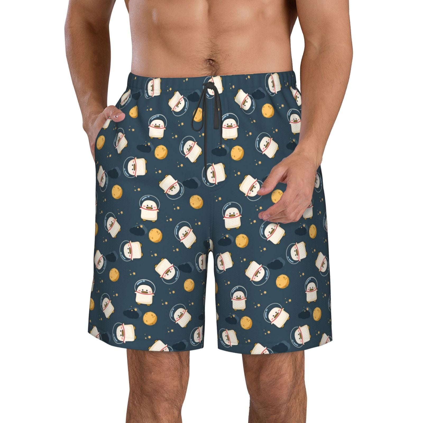 Adobk Duck In The Space Print Men's Swim Trunks Hawaiian Bathing Suit ...