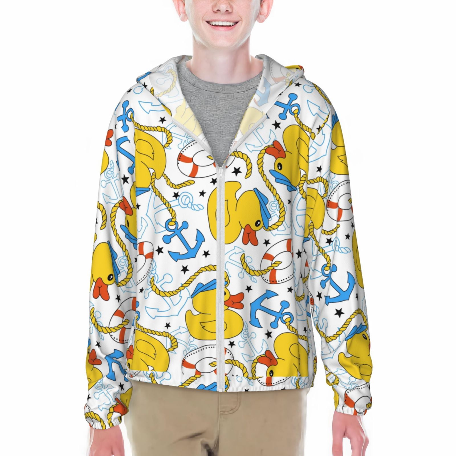 Adobk Ducks and Anchors Print Rash Guard Long Sleeve UPF 50+ UV ...