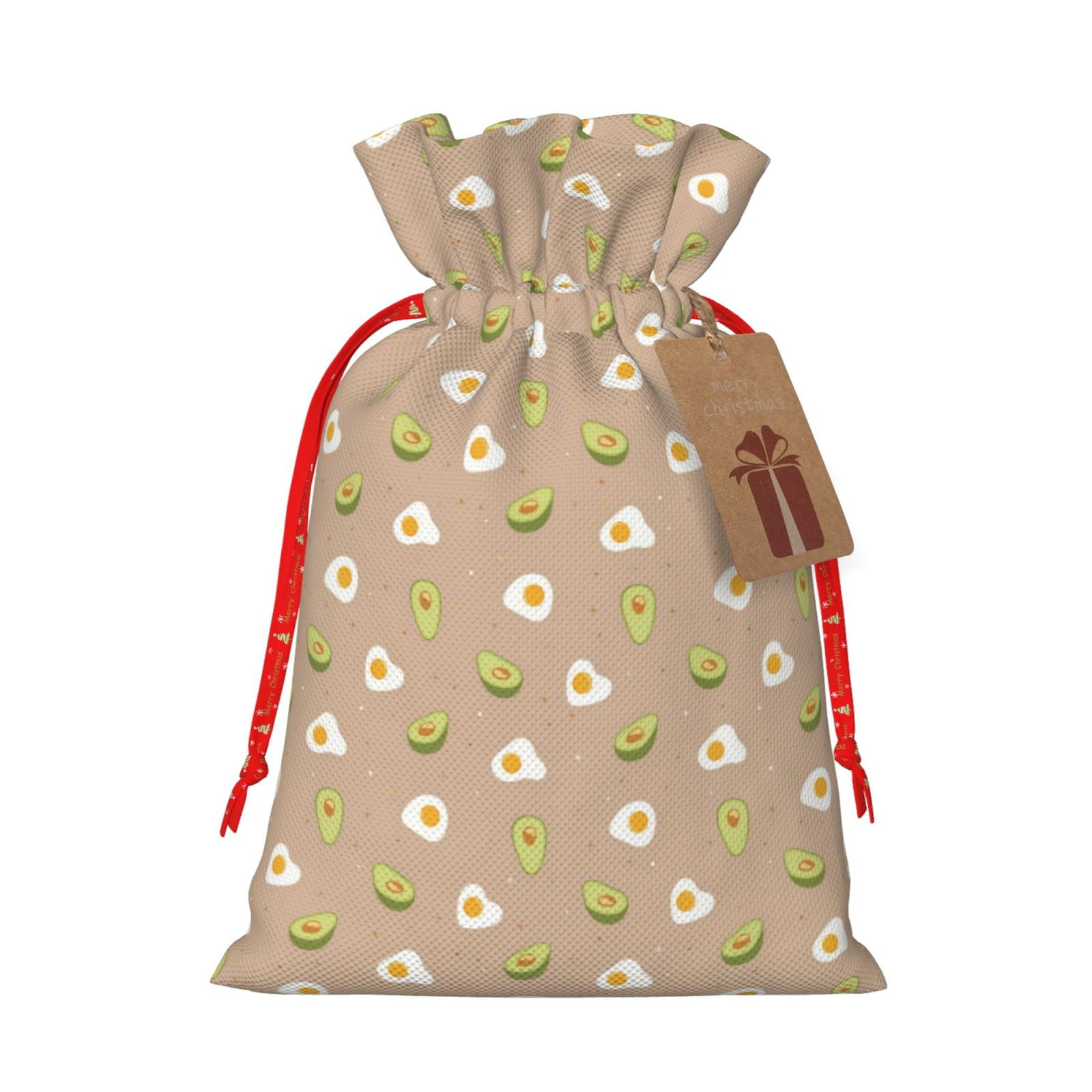 Adobk Egg and Avocado Print Holiday Drawstring Gift Bags, Christmas ...