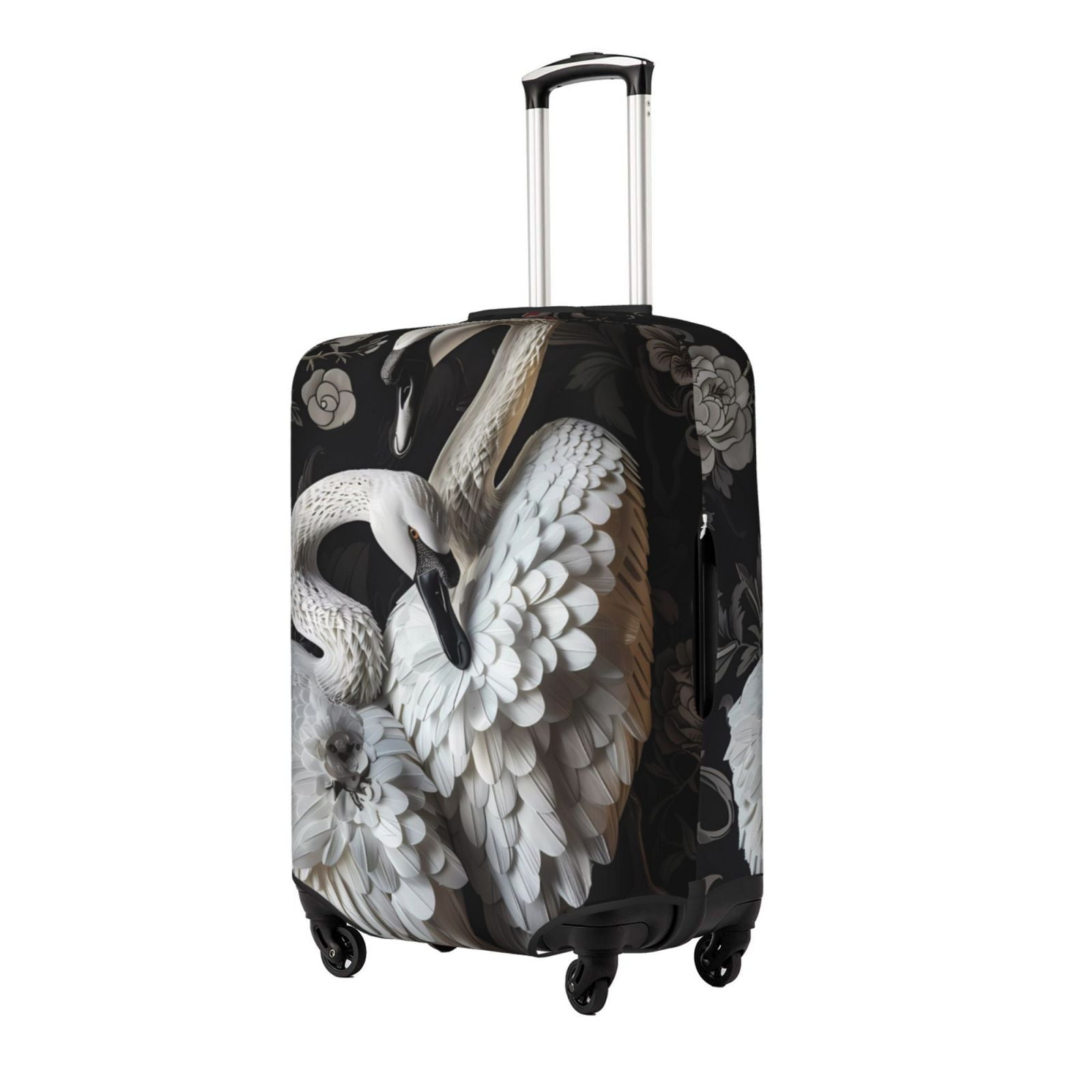 Adobk Elegant Swans Black Background Luggage Protector Suitcase Cover ...