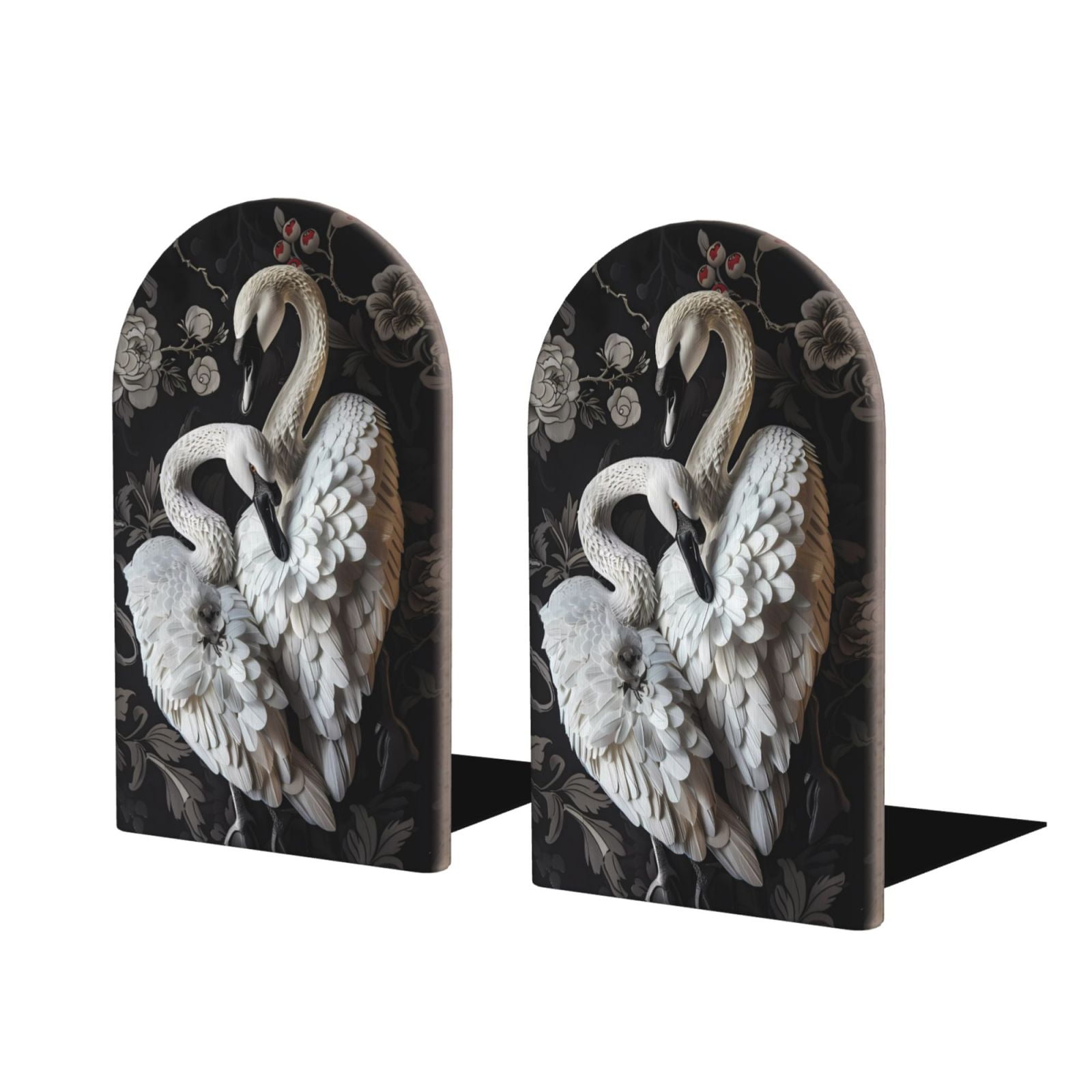 Adobk Elegant Swans Black Background Print Wood,Non-Skid Bookend for ...