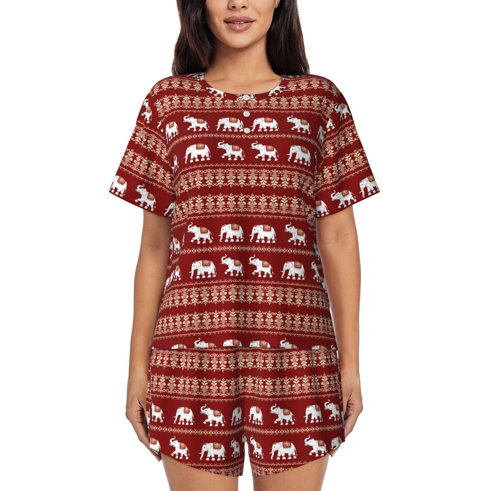 Adobk Elephant Print Women Pajamas Sets for Short-Sleeved，Shorts Comfy ...
