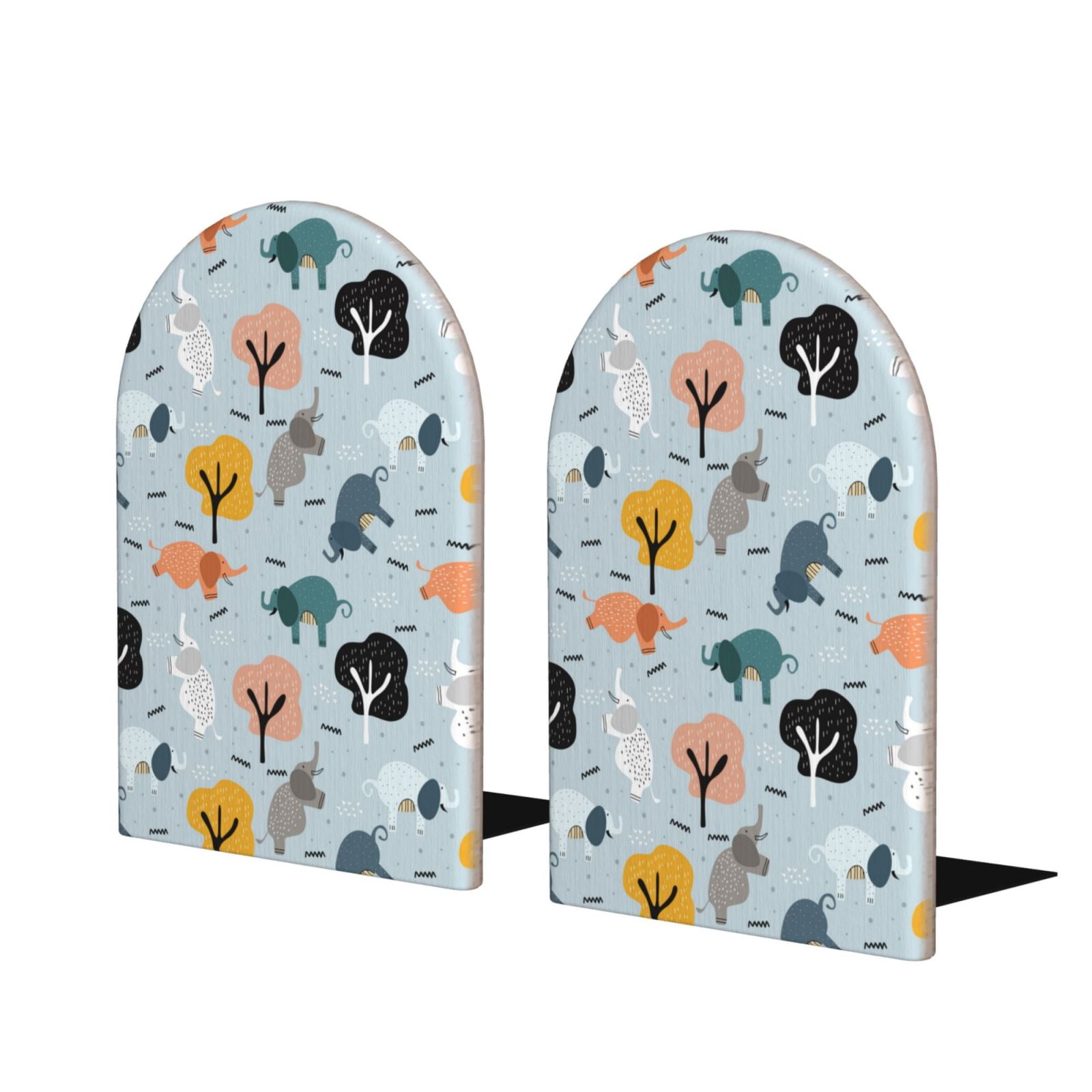 Adobk Elephant Tree Print Wooden Bookends with Metal Base,on-Skid ...