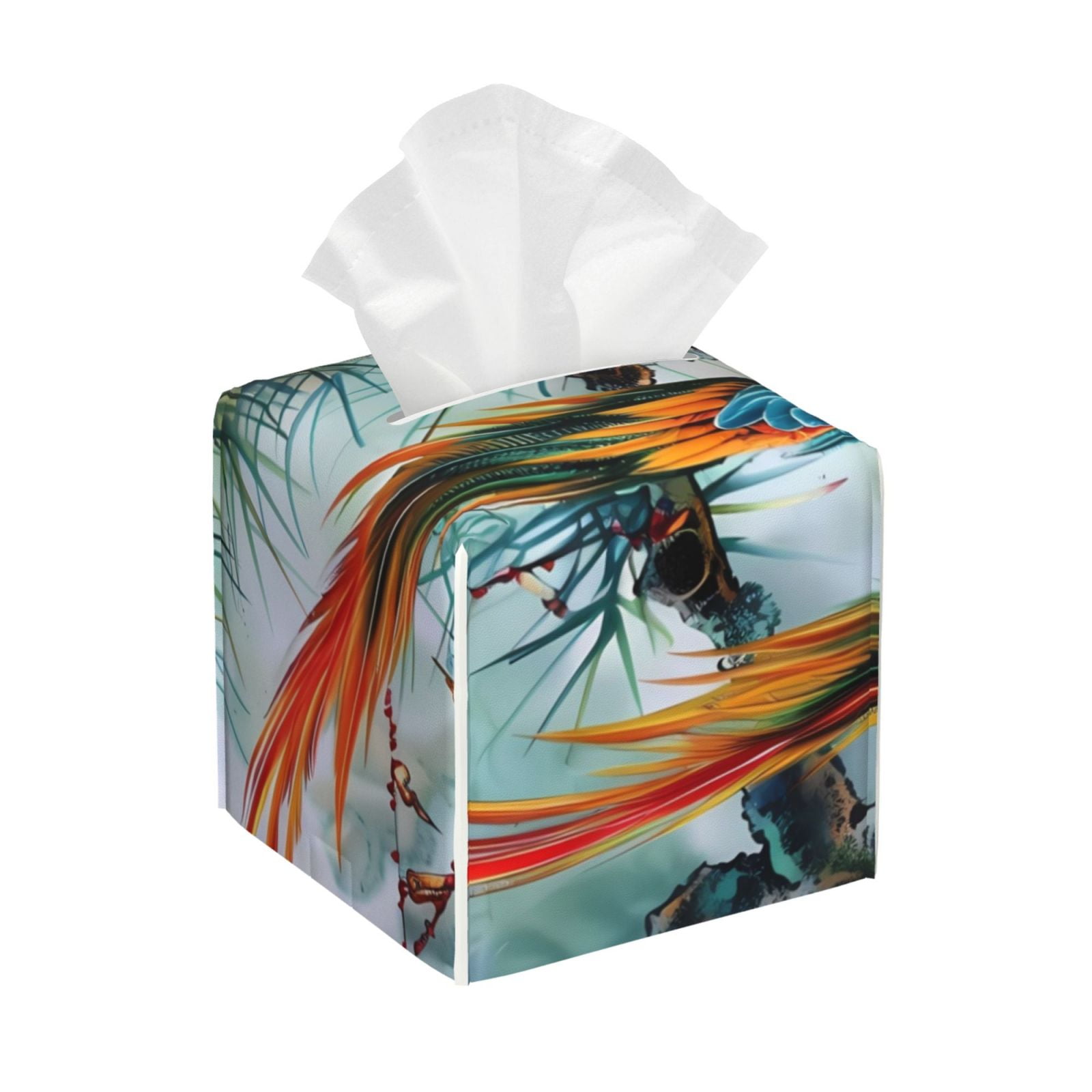 Adobk Exotic Birds Forest Print Tissue Box Cover, Square PU Leather ...