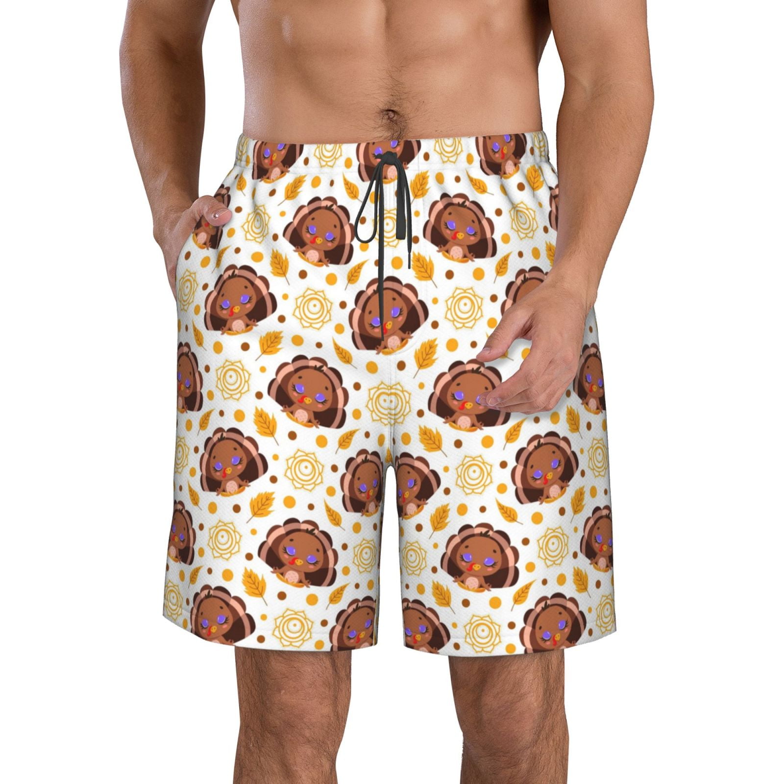 Adobk Fall Turkey Print Men's Swim Trunks Hawaiian Bathing Suit ...