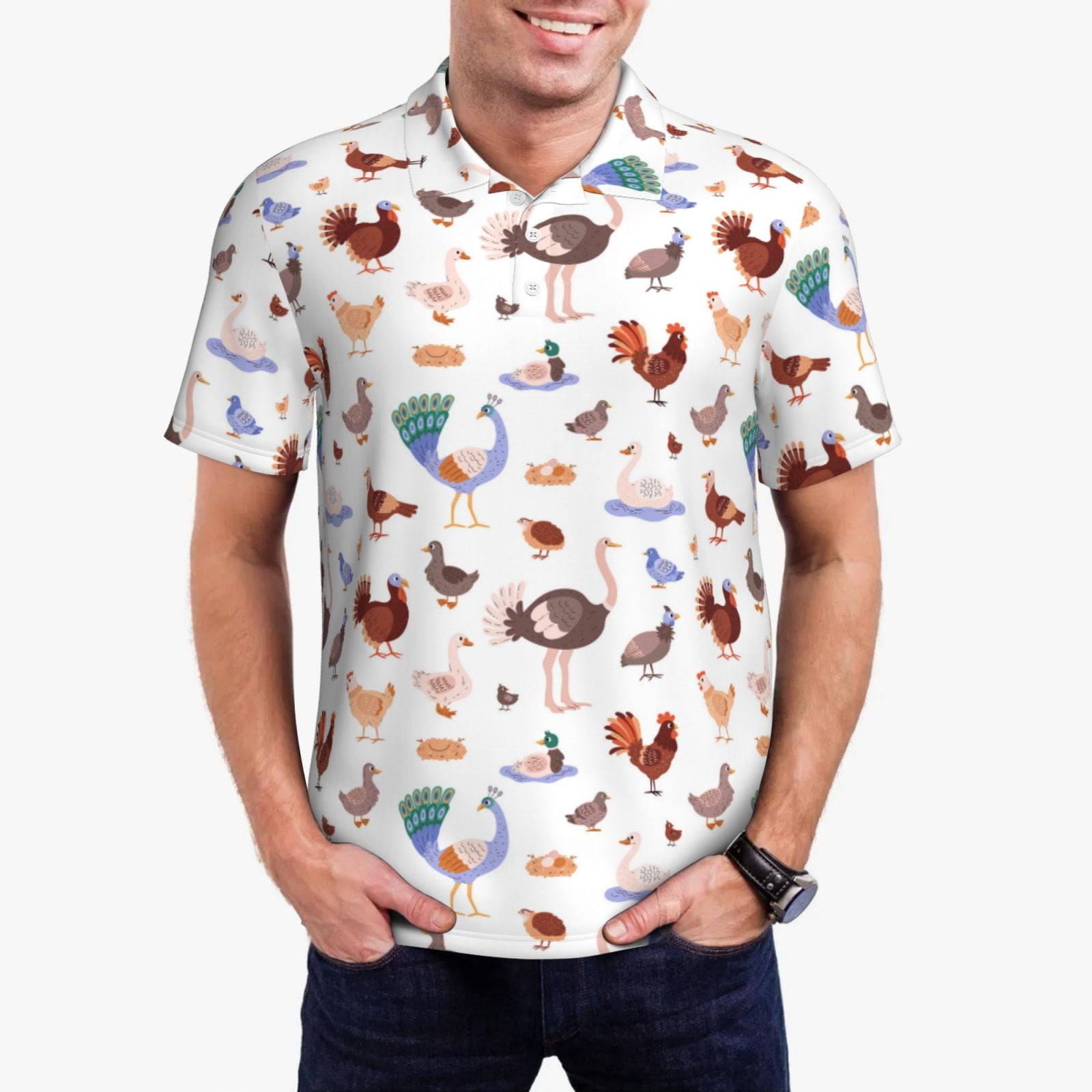 Adobk Farm Birds Goose Print Men’s Classic Polo Shirt Short Sleeve ...