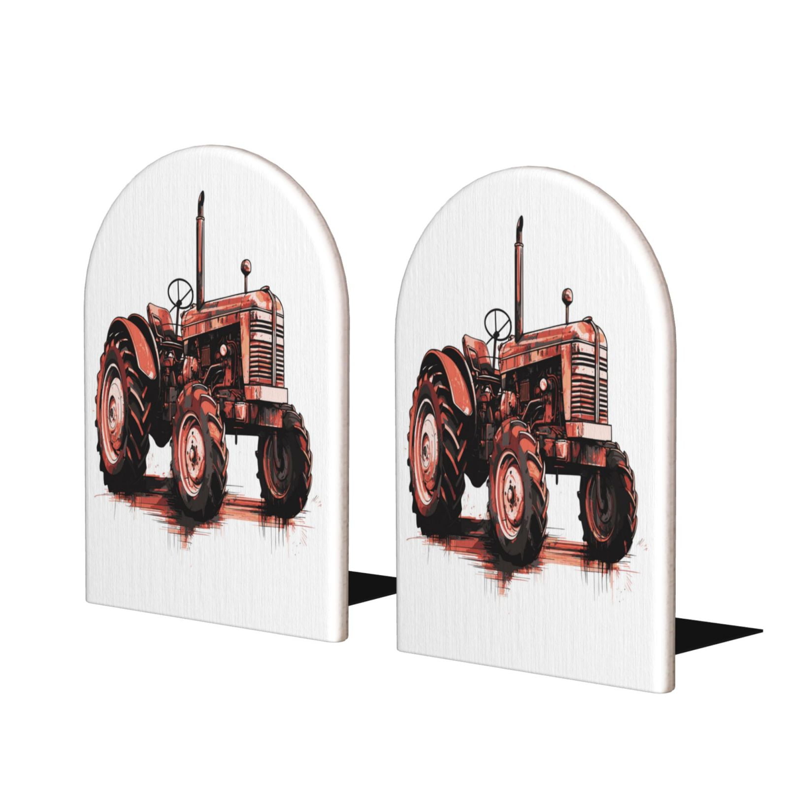 Adobk Farm Tractor Print Wooden Bookends with Metal Base,on-Skid ...