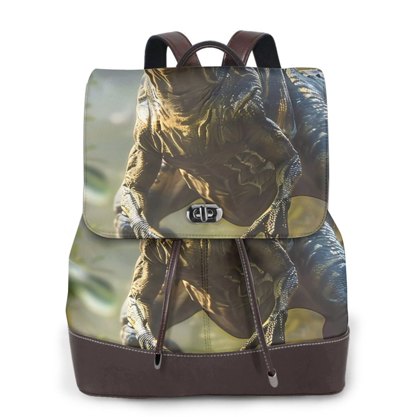 Adobk Ferocious Dinosaur Print Leather Backpack Vintage Laptop Bookbag ...