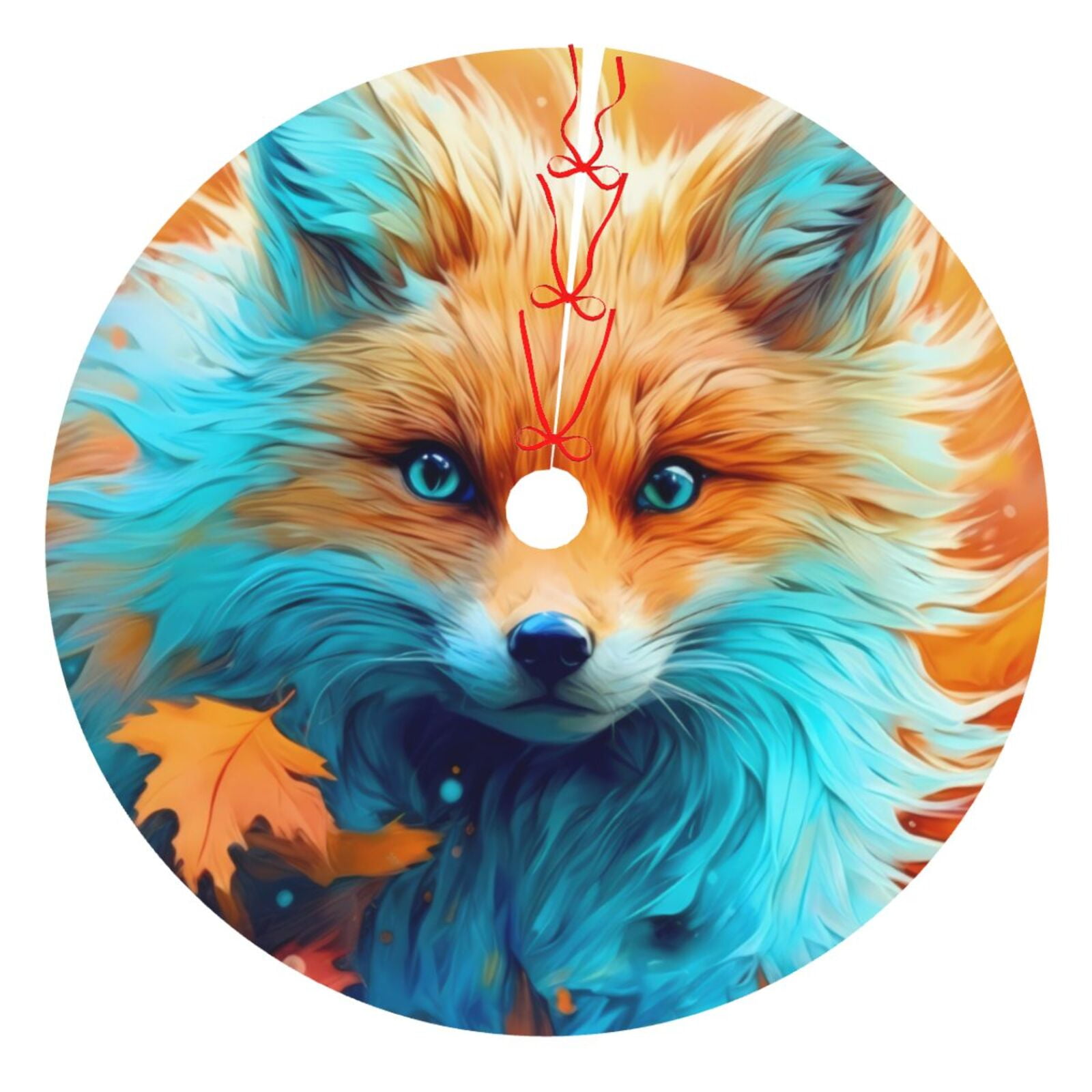 Adobk Fiery Red Maple Leaf Fox Print Christmas Tree Skirt Christmas ...