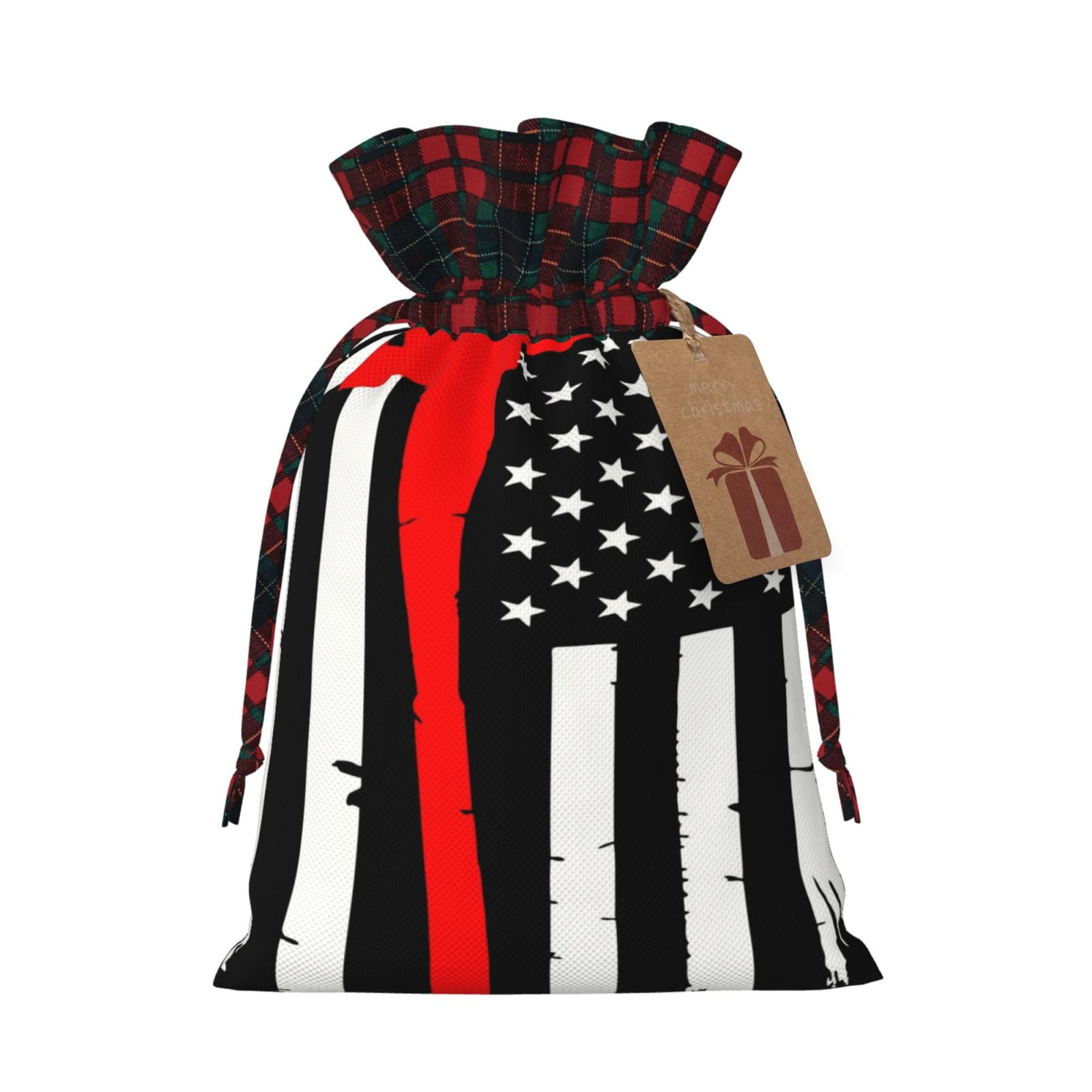 Adobk Firefighters USA Flag Print Holiday Drawstring Gift Bags ...