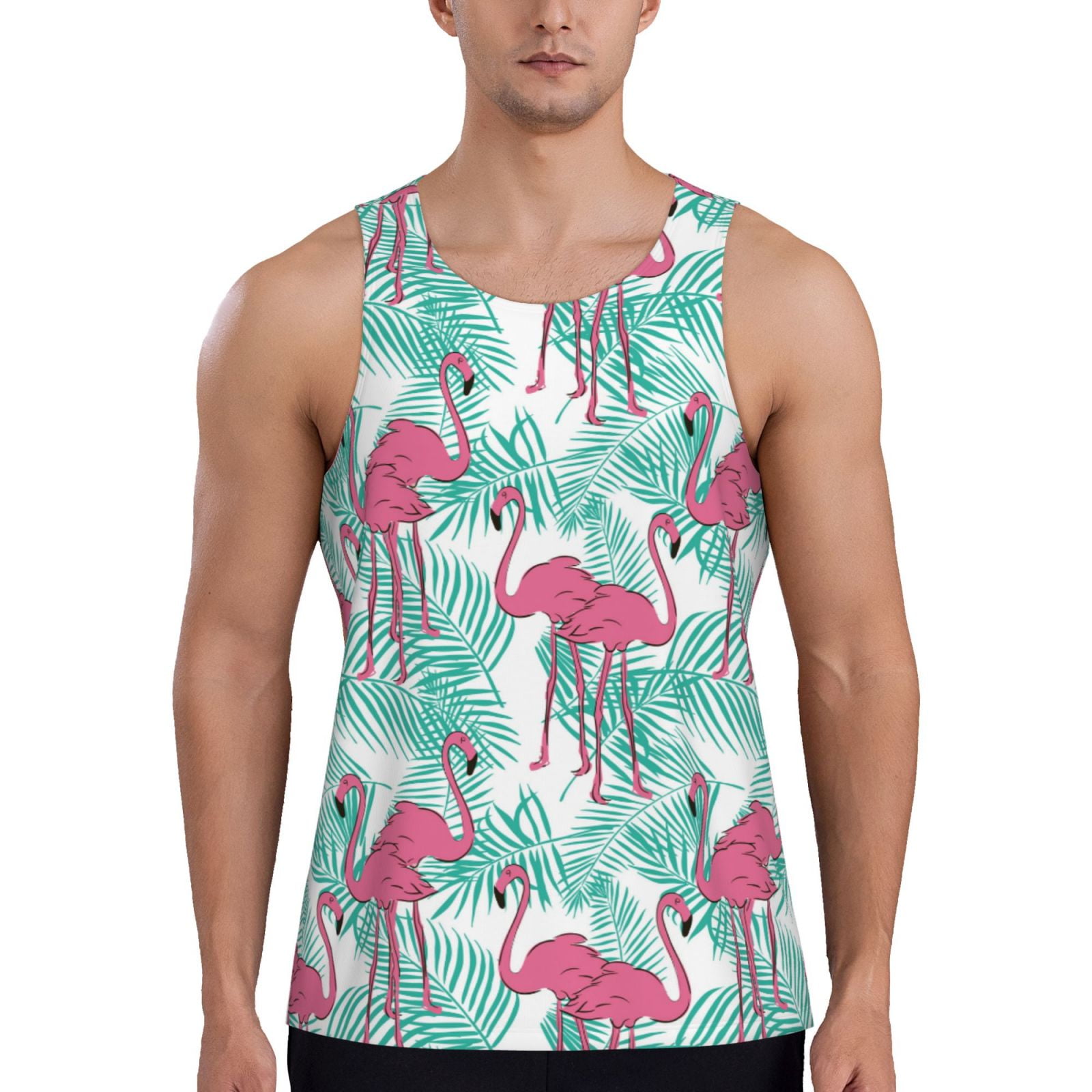 Adobk Flamingo Print Men's Workout Tank Tops Sleeveless Mesh Muscle Gym ...