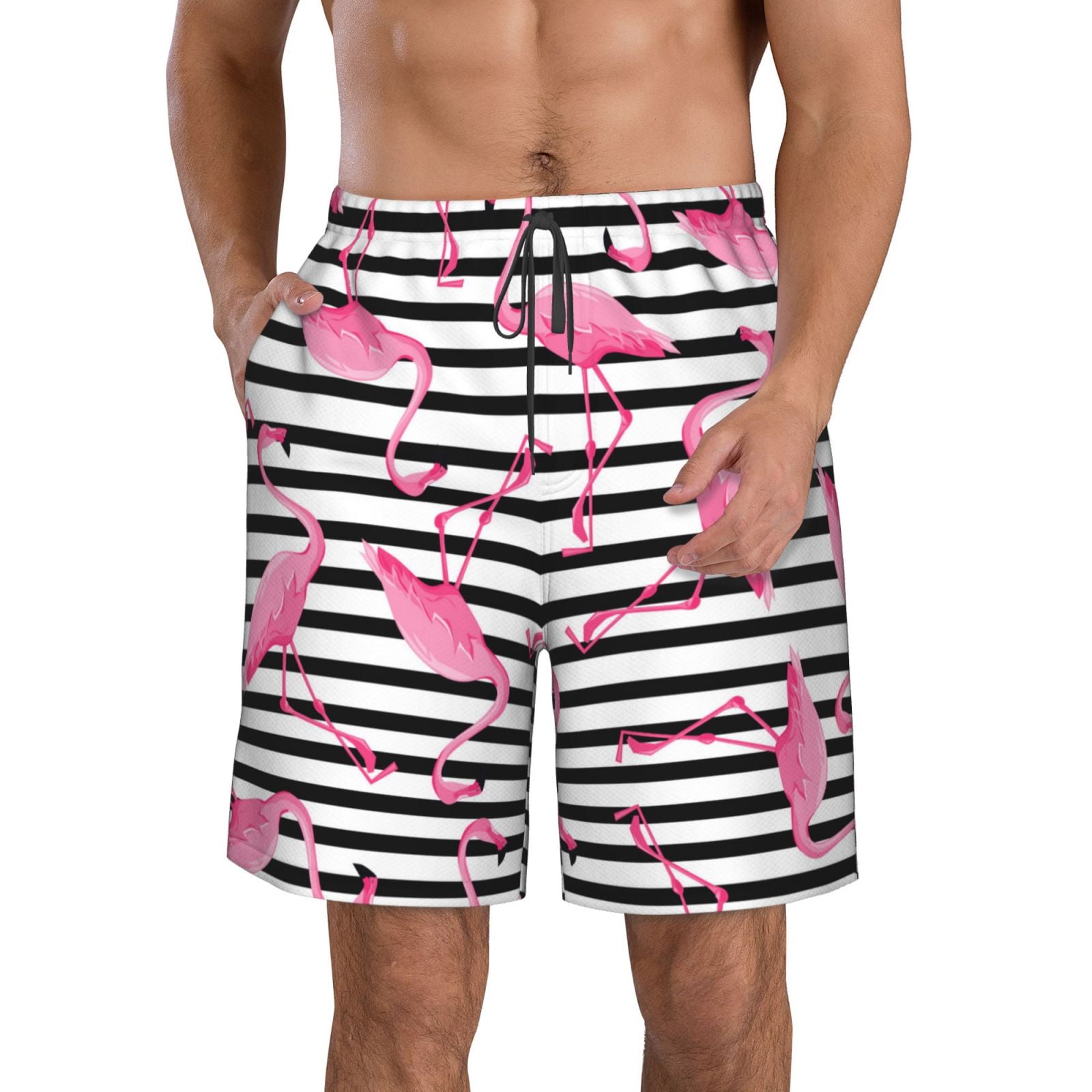Adobk Flamingos Print Men's Swim Trunks Hawaiian Bathing Suit Swimsuits ...