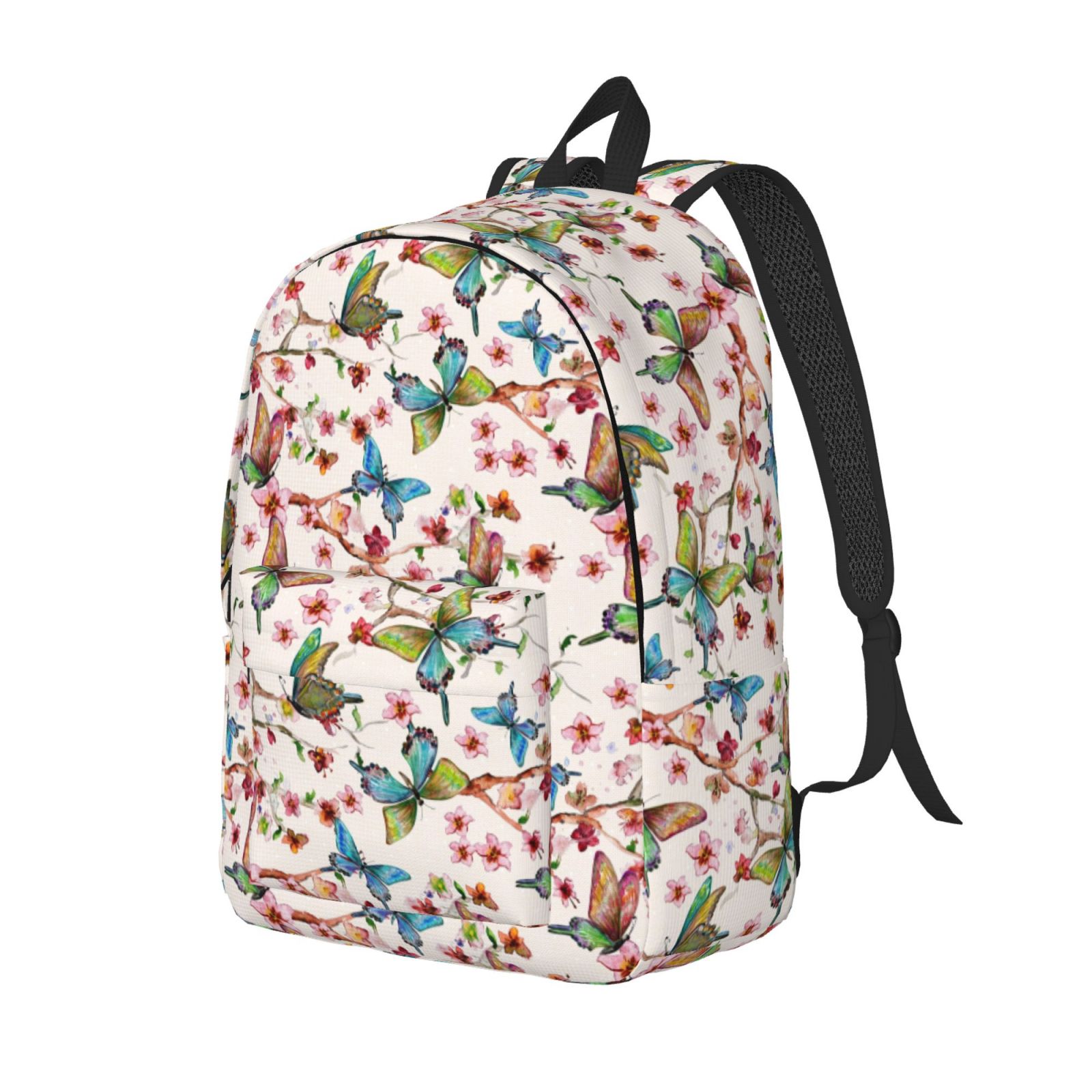 Adobk Floral With Butterflies Print Canvas Backpack Lightweight Travel ...