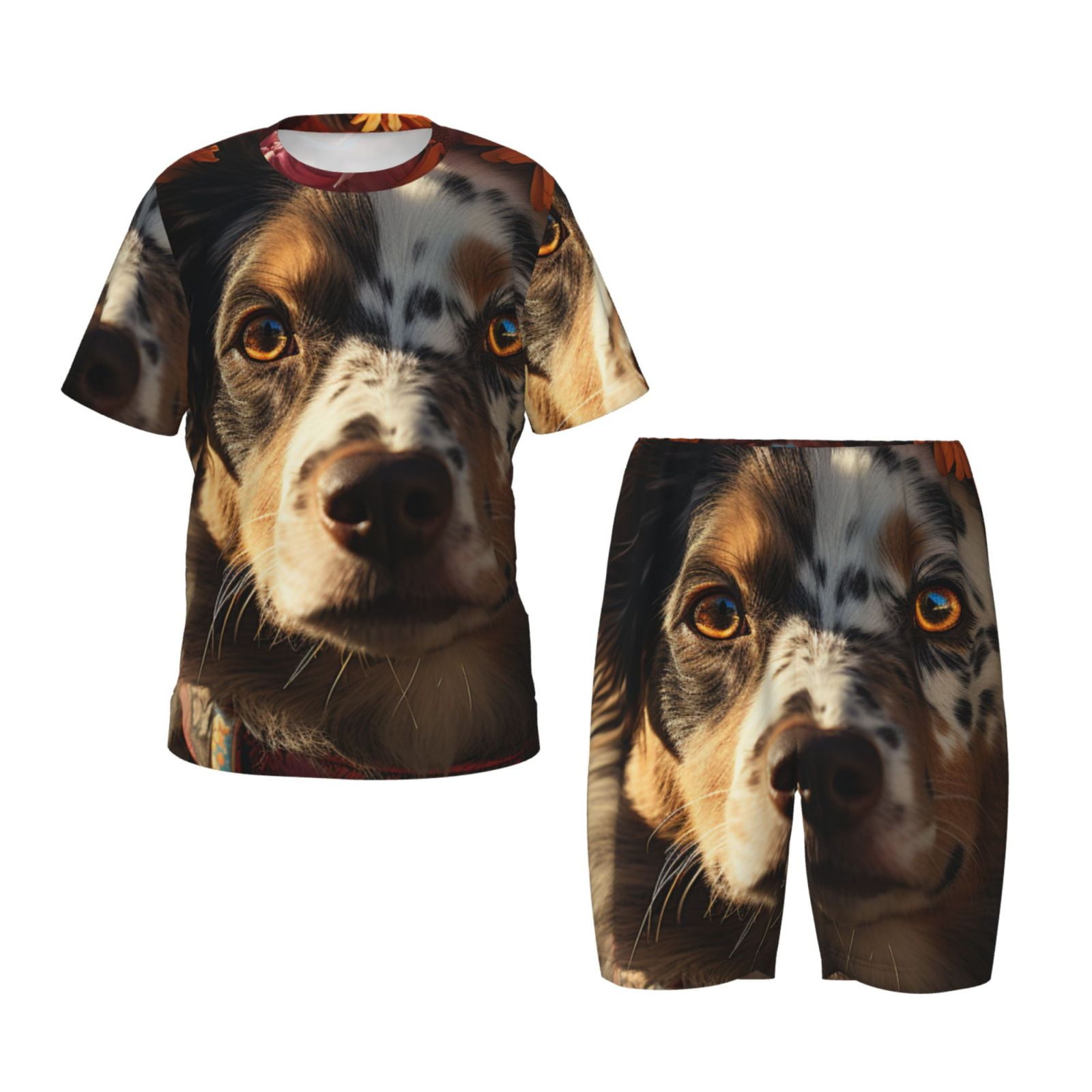 Adobk Flower Crown Dog Print Pajamas Toddler 2 Piece Short Sleeve ...