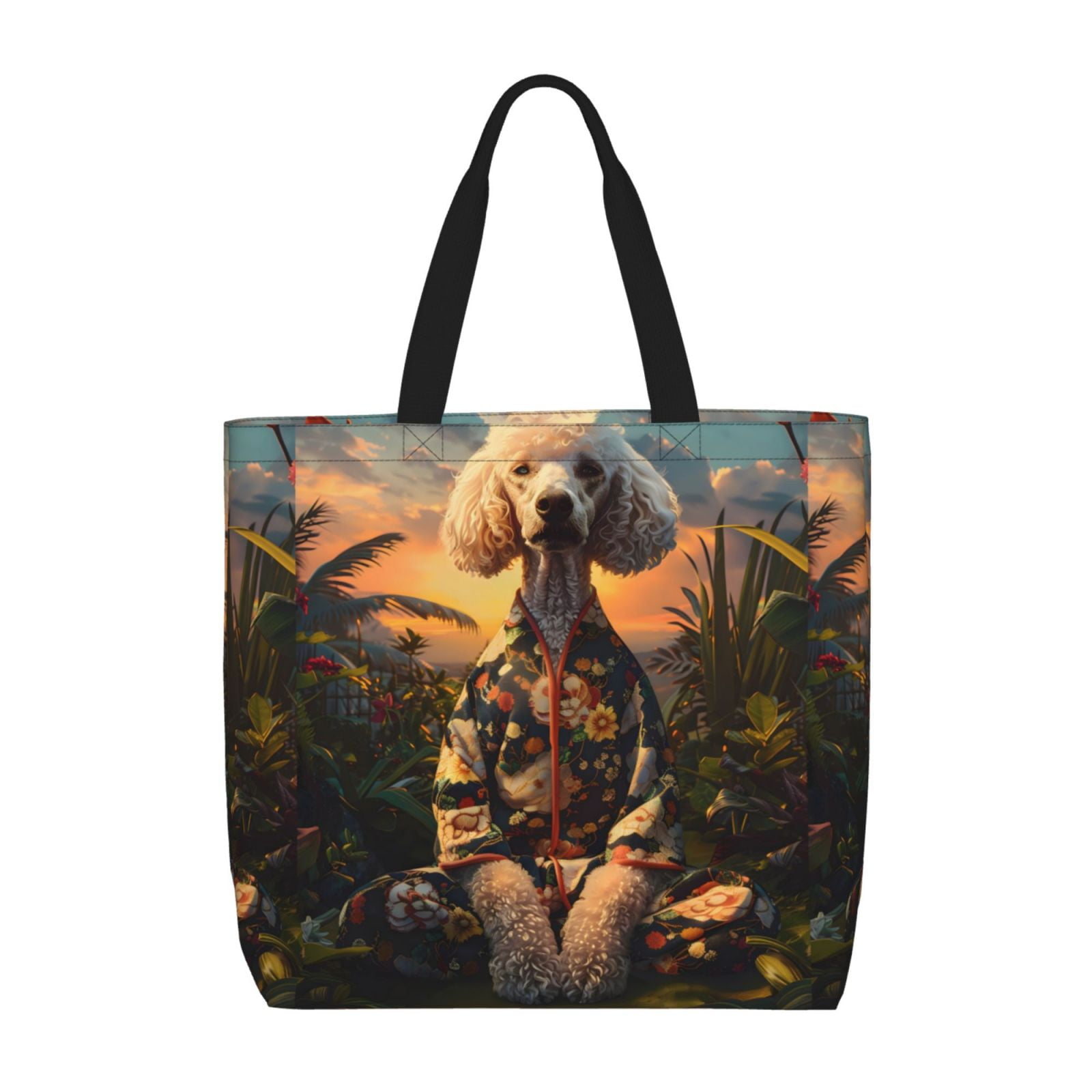 Adobk Flower Field Poodle Print Tote Bags Shoulder Bag Beach Bag with ...