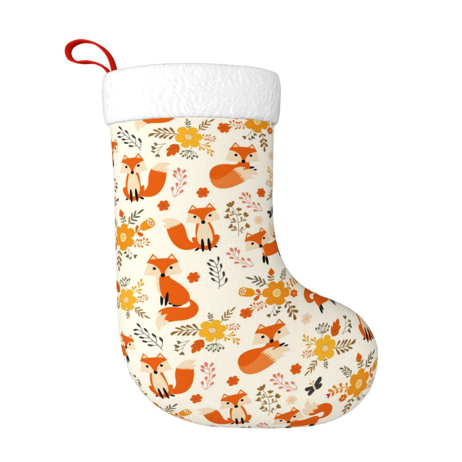Adobk Flower Fox Print Christmas Stockings,Christmas Stocking Santa ...