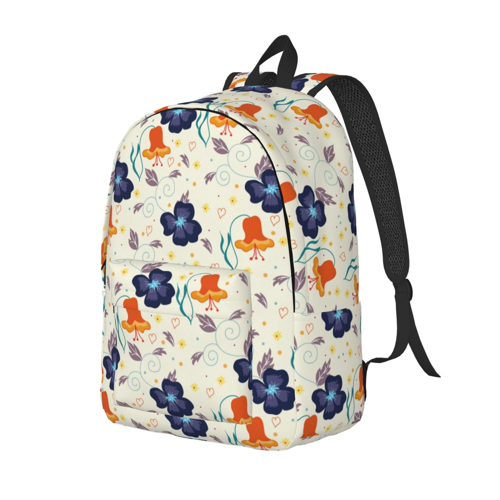 Adobk Flower Leaves Print Canvas Backpack Lightweight Travel Daypack ...
