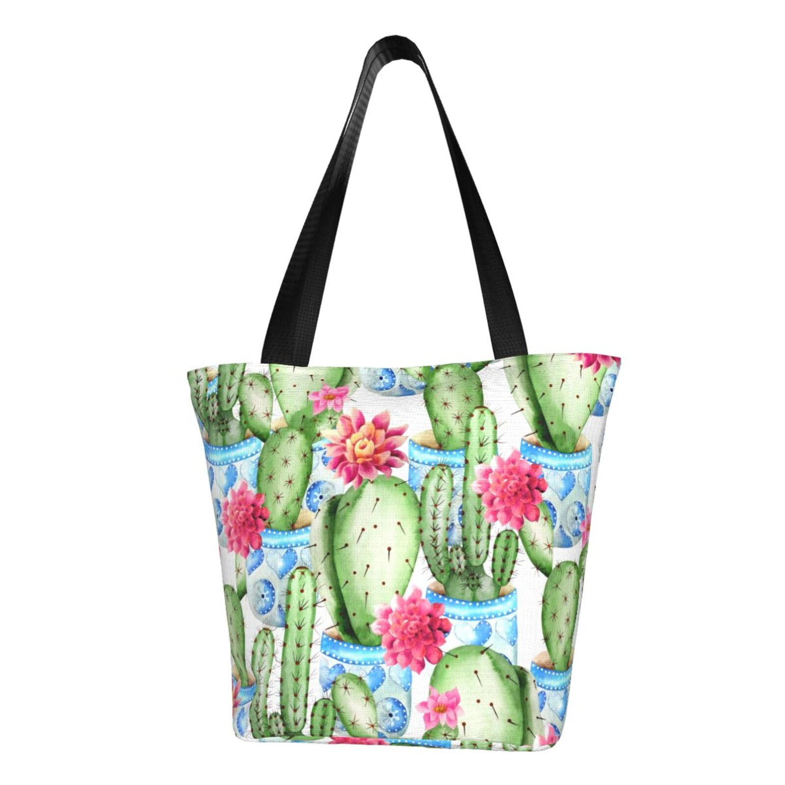 Adobk Flowers And Cactus Canvas Tote Bag Vintage Tote Bag Shopping Bags ...