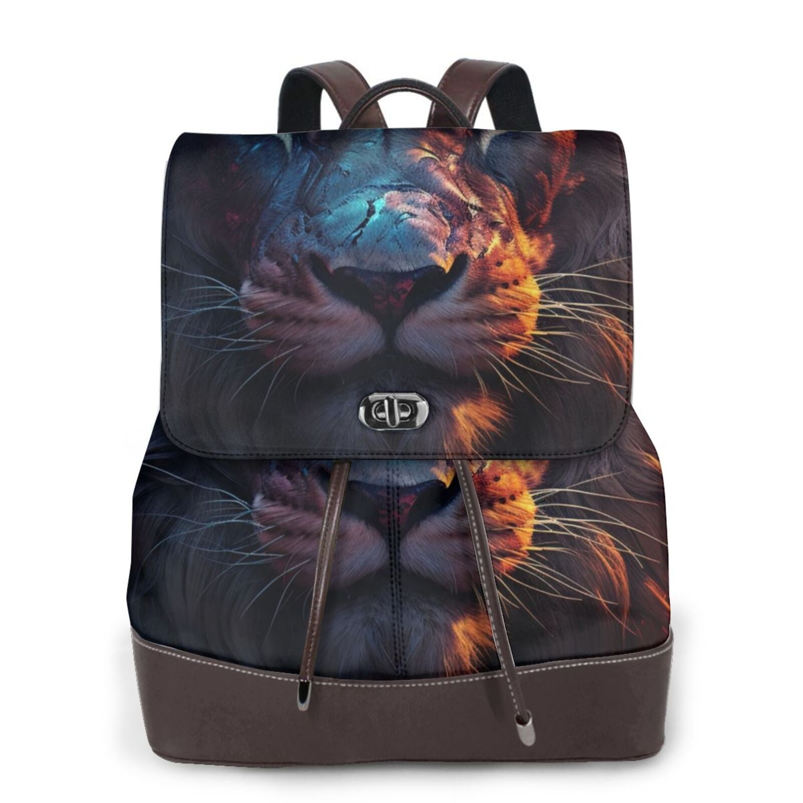 Adobk Forest Cool Lion Print Leather Backpack Vintage Laptop Bookbag ...