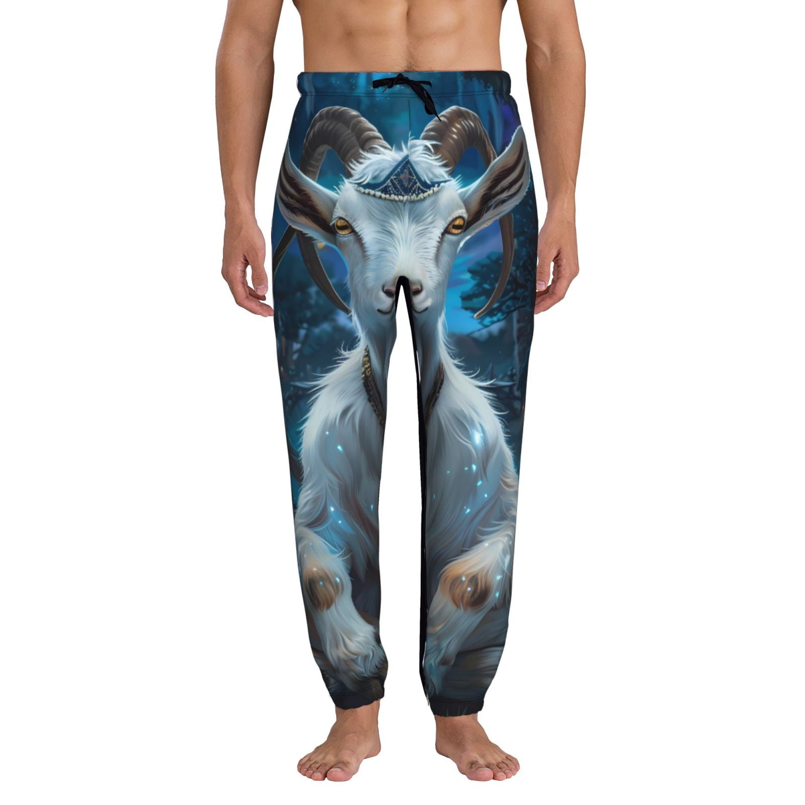 Adobk Forest Meditating Goat Print Men's Sweatpants Tapered Joggers for ...