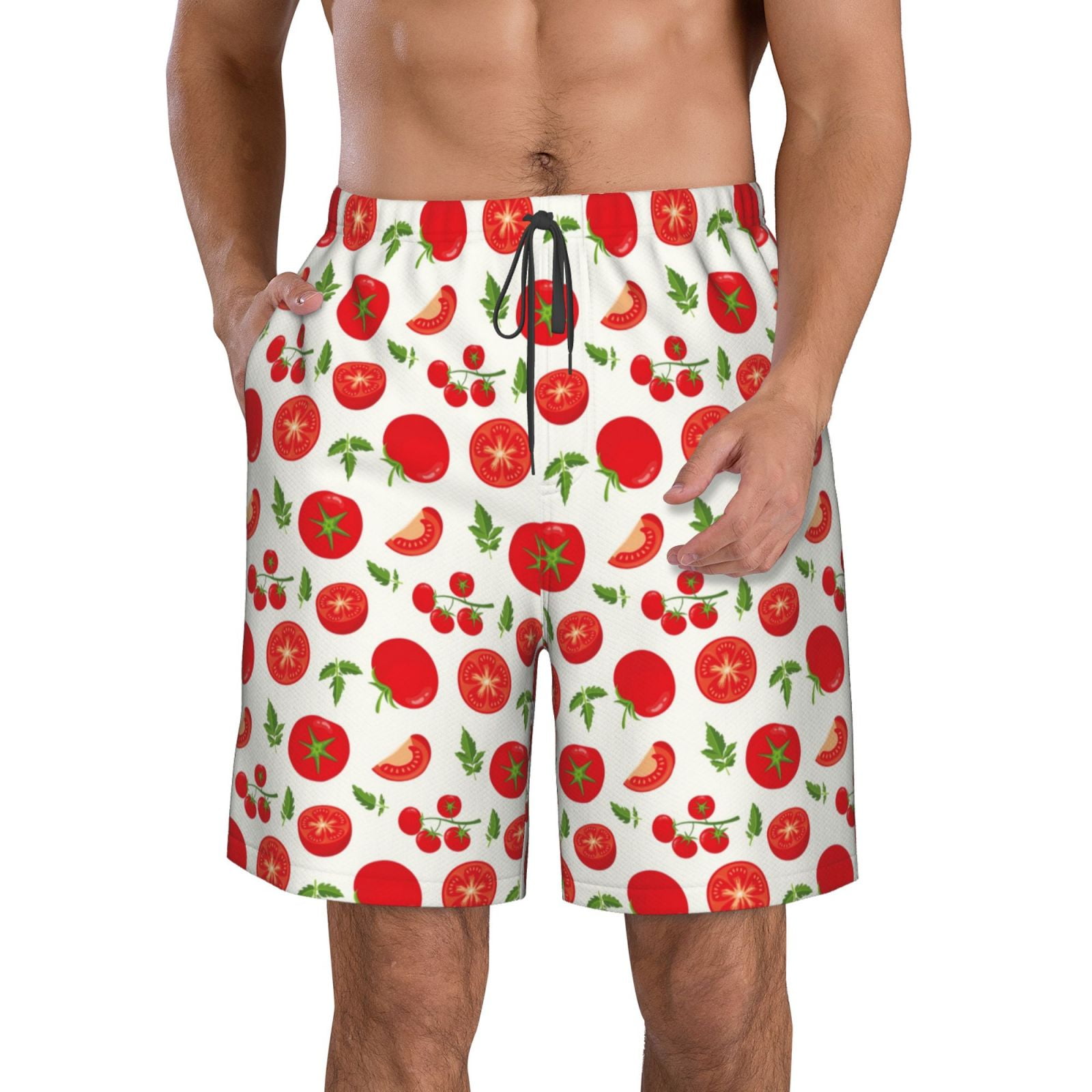 Adobk Fresh Red Tomato Print Men's Swim Trunks Hawaiian Bathing Suit ...