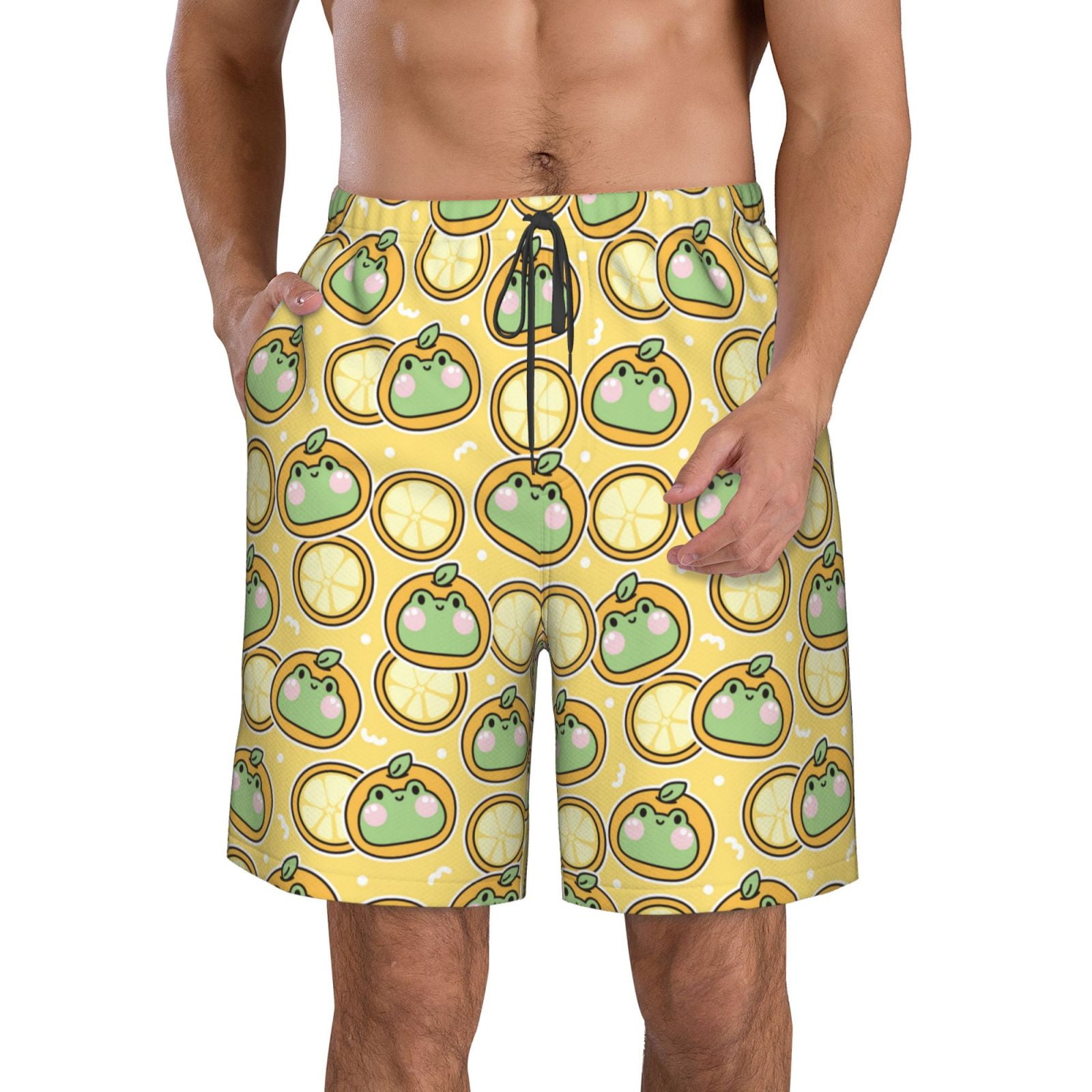 Adobk Frog In Orange Hat Print Men's Swim Trunks Hawaiian Bathing Suit ...