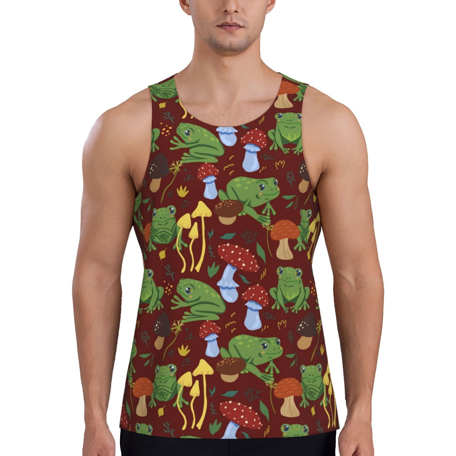 Adobk Frogs and Mushrooms Print Men's Workout Tank Tops Sleeveless Mesh ...