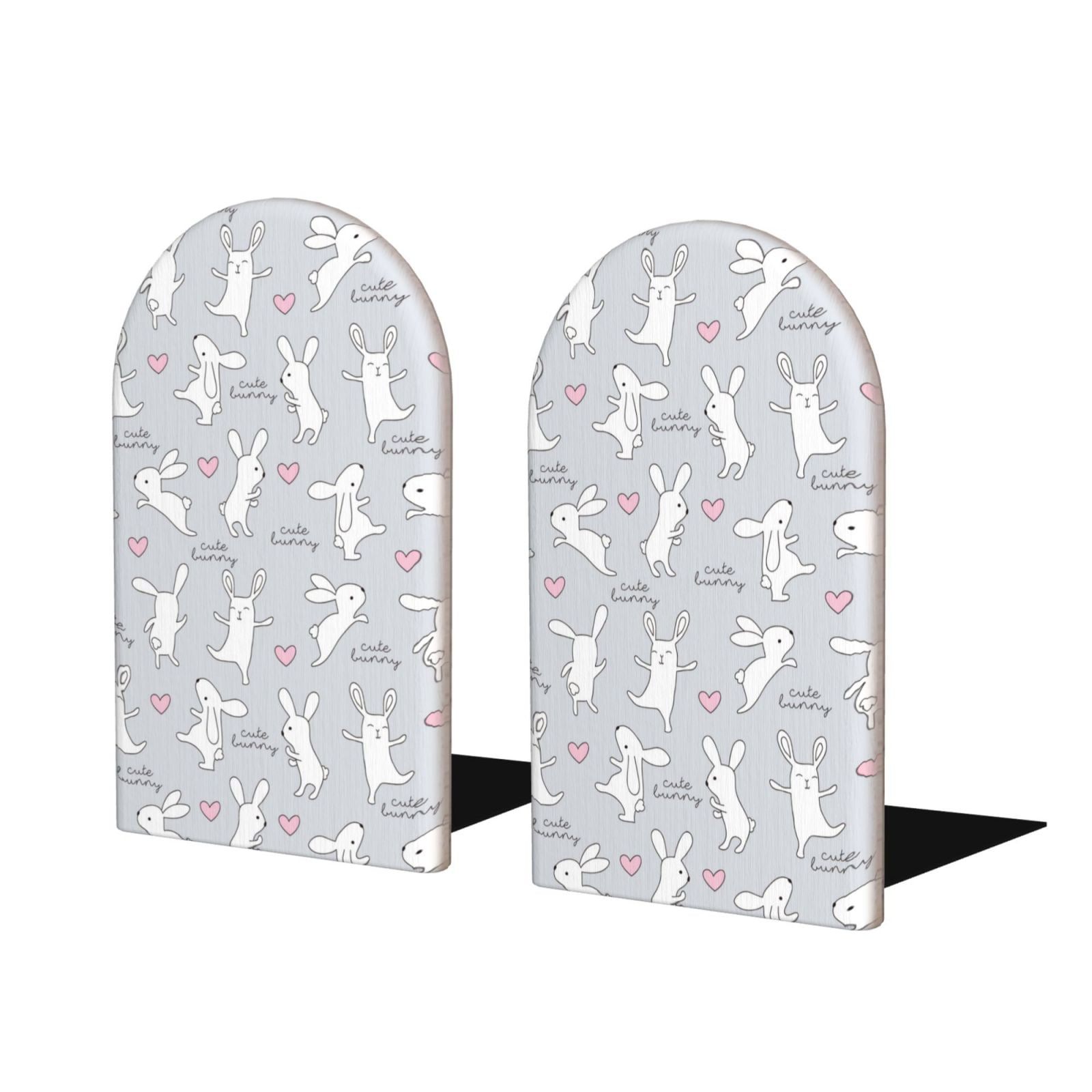 Adobk Fun Rabbit Print Wood,Non-Skid Bookend for Shelves,Bookends,Book ...