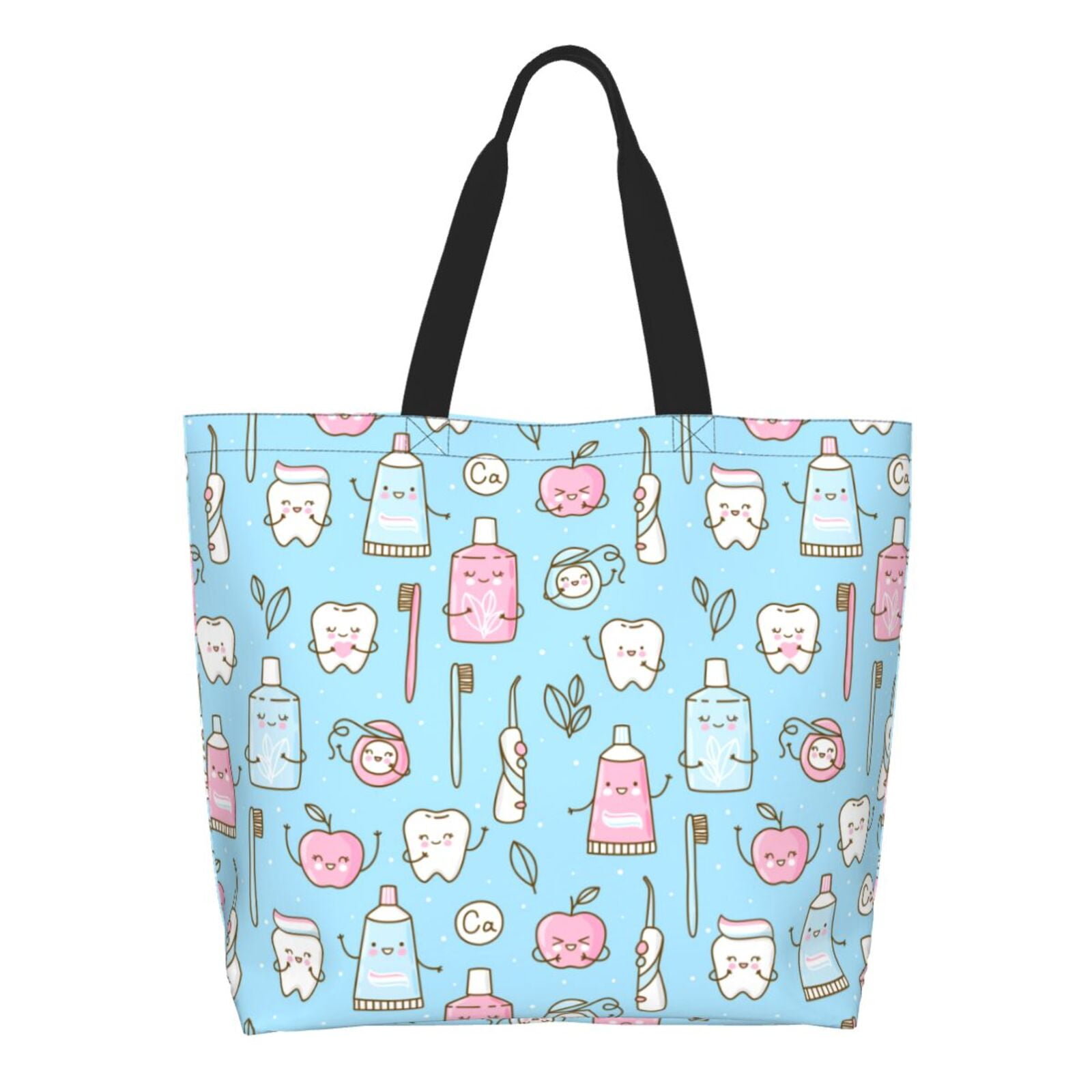 Adobk Funny Cute Teeth Print Stylish Canvas Tote Bag with an External ...