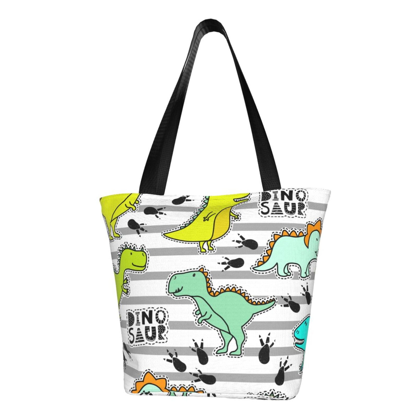 Adobk Funny Dinosaurs On Stripes Canvas Tote Bag Vintage Tote Bag ...
