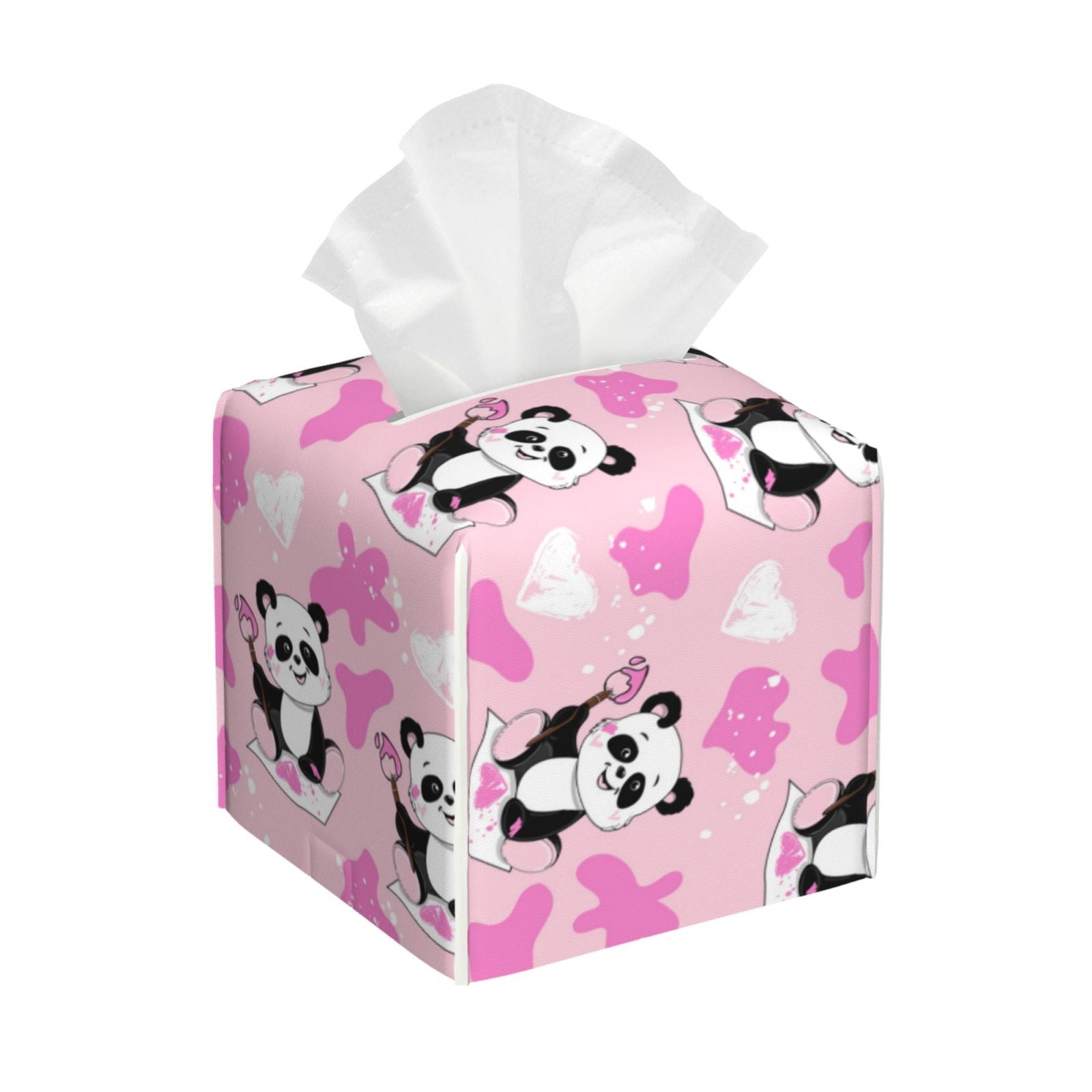 Adobk Funny Panda Draws A Heart Print Tissue Box Cover, Square PU ...
