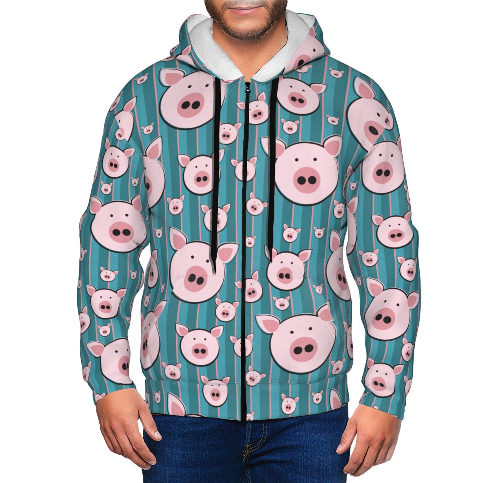 Adobk Funny Pig Faces Print Mens Full-zip Hoodie, Zip-up Hooded ...