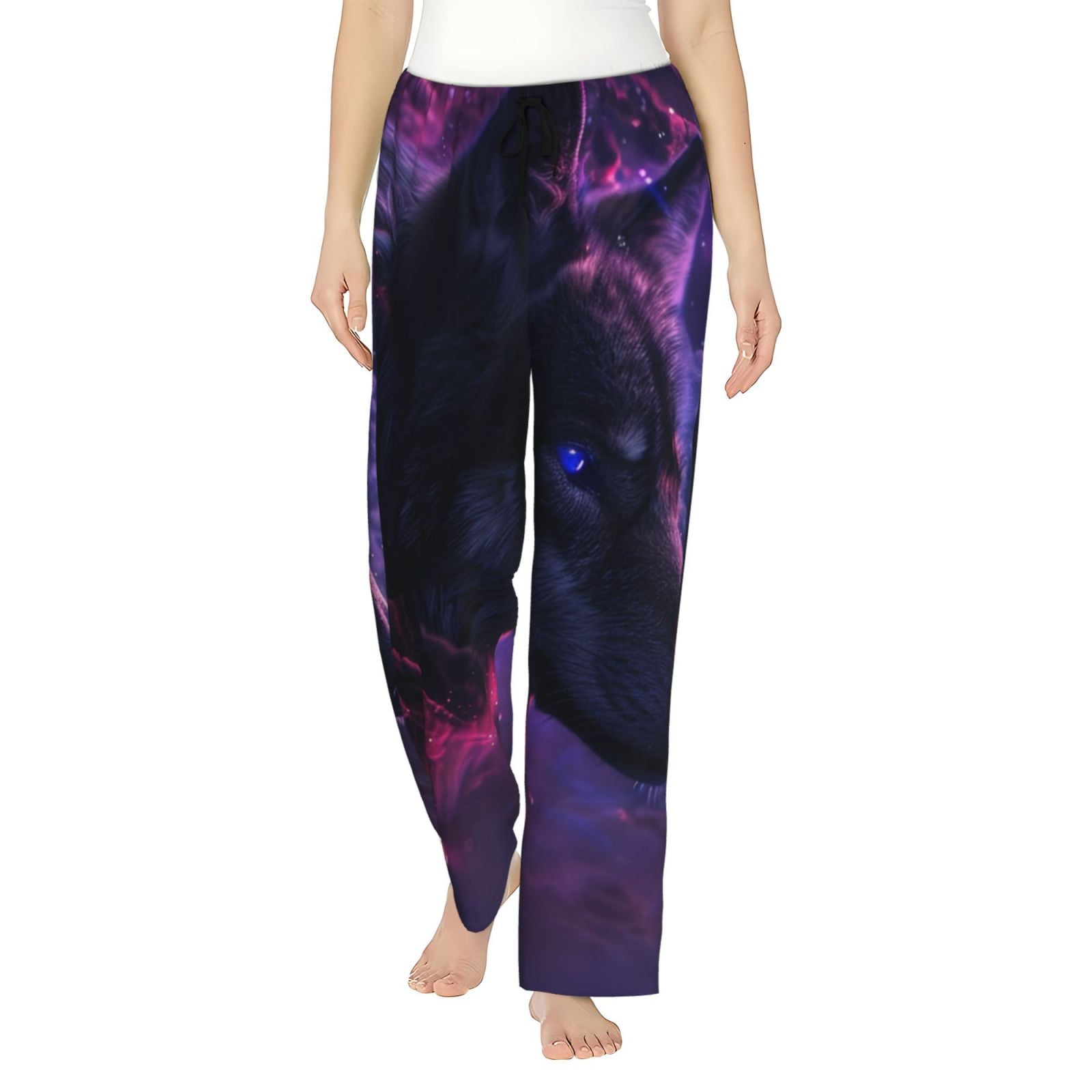 Adobk Galactic Wolf Stare Print Women Comfy Casual Pajama Pants with ...