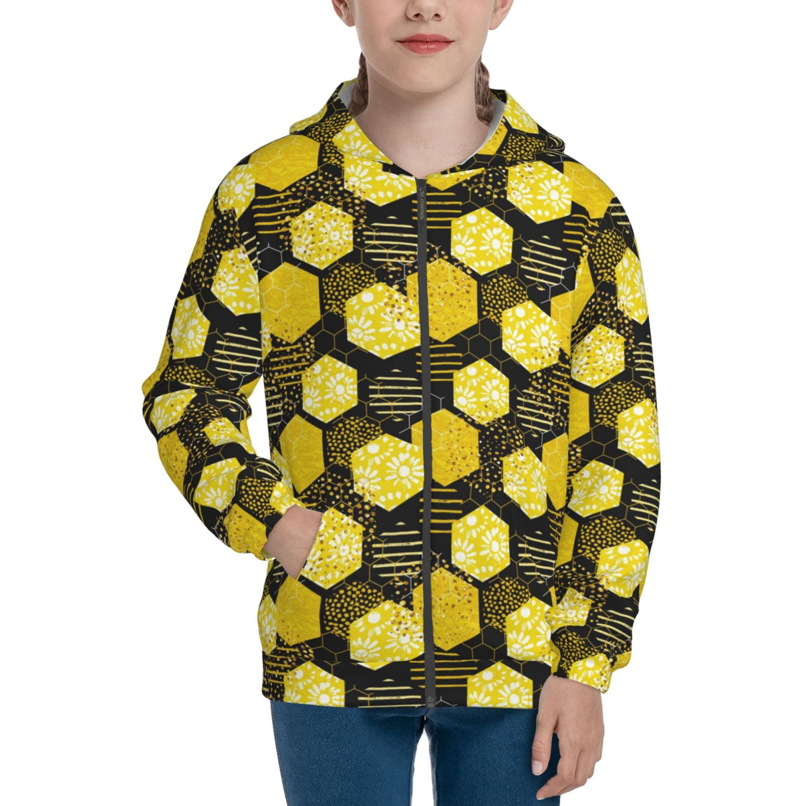 Adobk Geometric Pattern with Bee Print Teenage Hoodies Fashion Crew ...