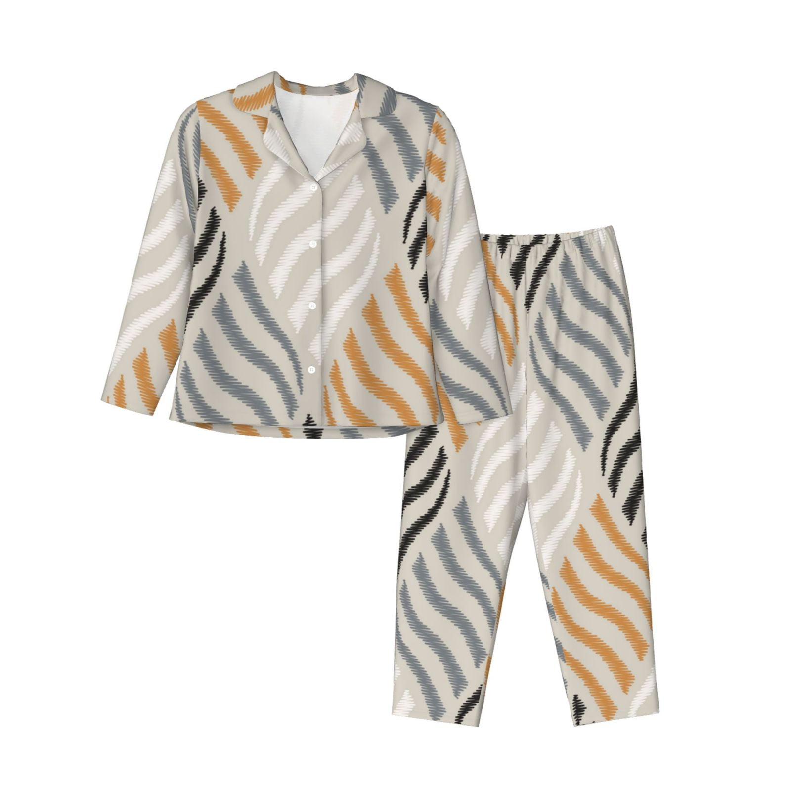 Adobk Geometric Print Pajamas Set Long Sleeve Sleepwear Womens Button ...