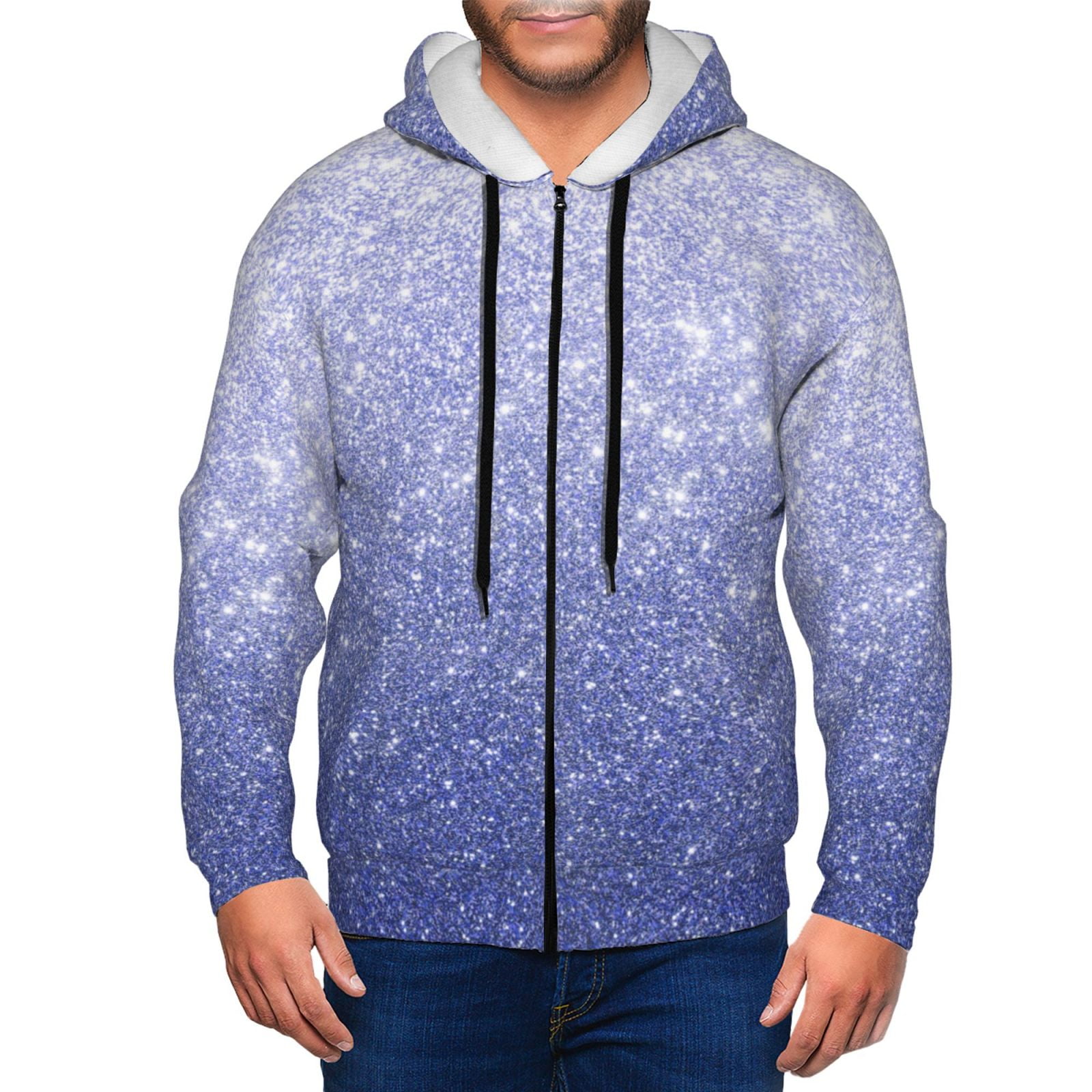 Adobk Glittering Blue Purple Print Mens Full-zip Hoodie, Zip-up Hooded Sweatshirt,Pullover ...