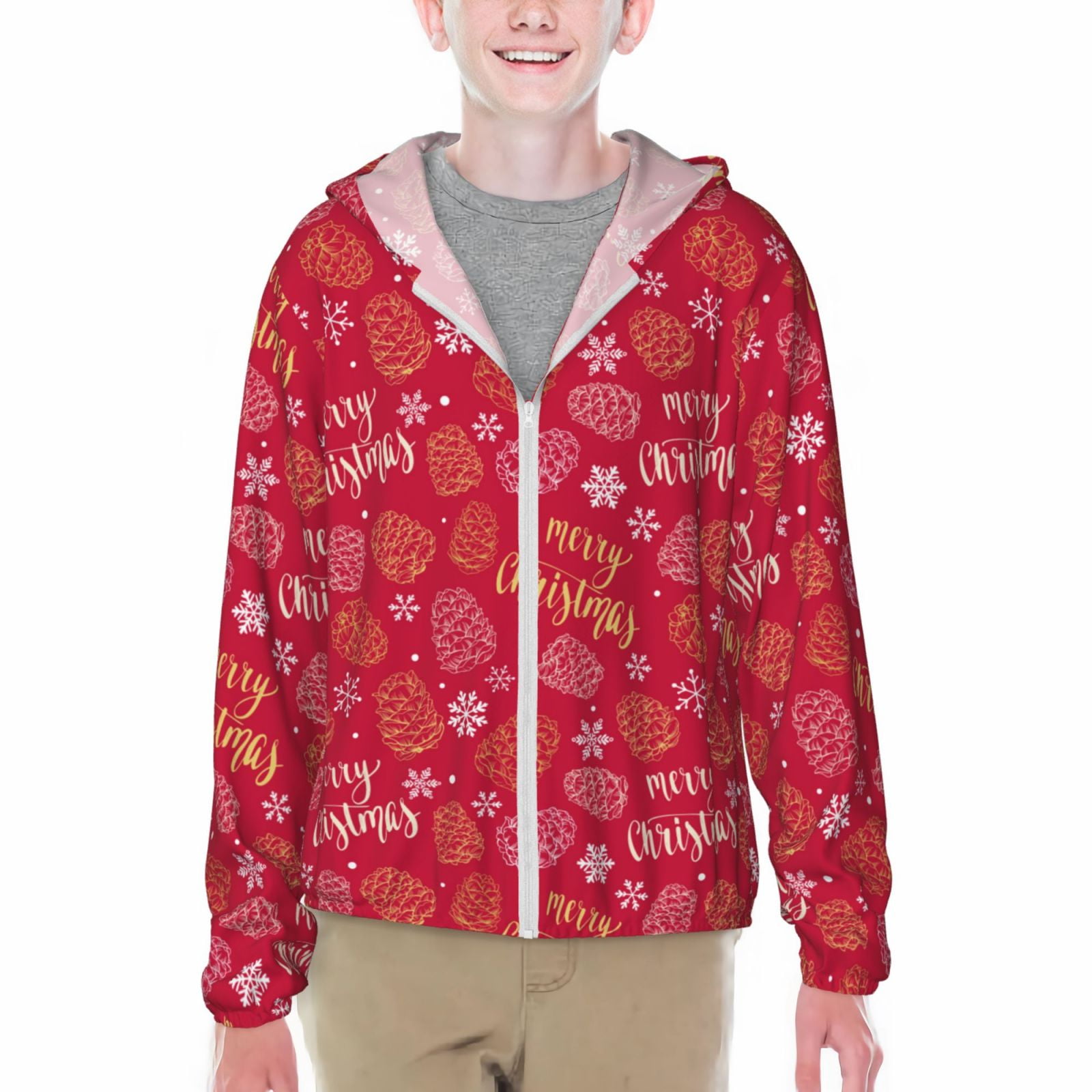 Adobk Gold Pinecone Merry Christmas A Print Rash Guard Long Sleeve UPF ...